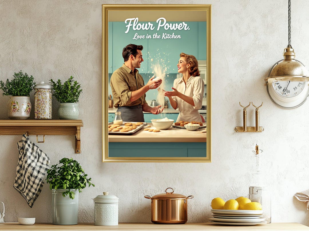 Retro Kitchen Wall Art Print, Flour Power Love Baking Art, Vintage ...