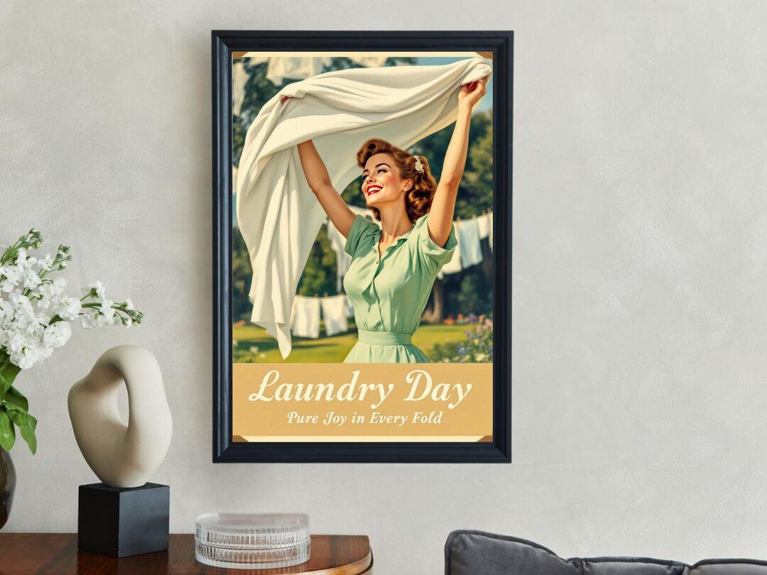 Vintage Laundry Day Wall Art, Joyful Laundry Room Decor, Retro Style ...