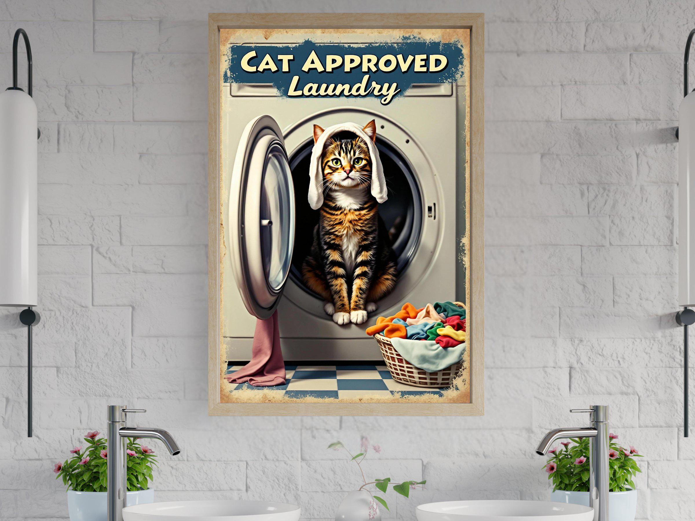 Vintage Cat Laundry Poster, Funny Cat Wall Art, Cat Lover Gift, Laundry ...