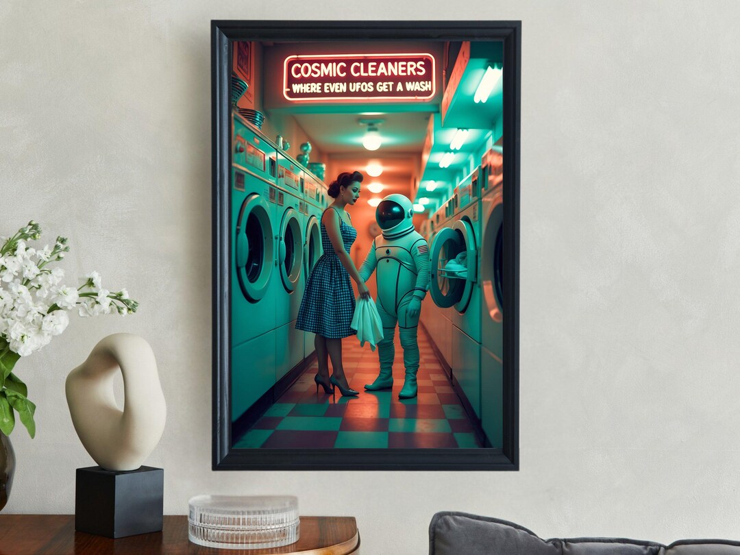 Retro Sci-fi Wall Art, Futuristic Laundromat Scene, Mid-century Modern ...
