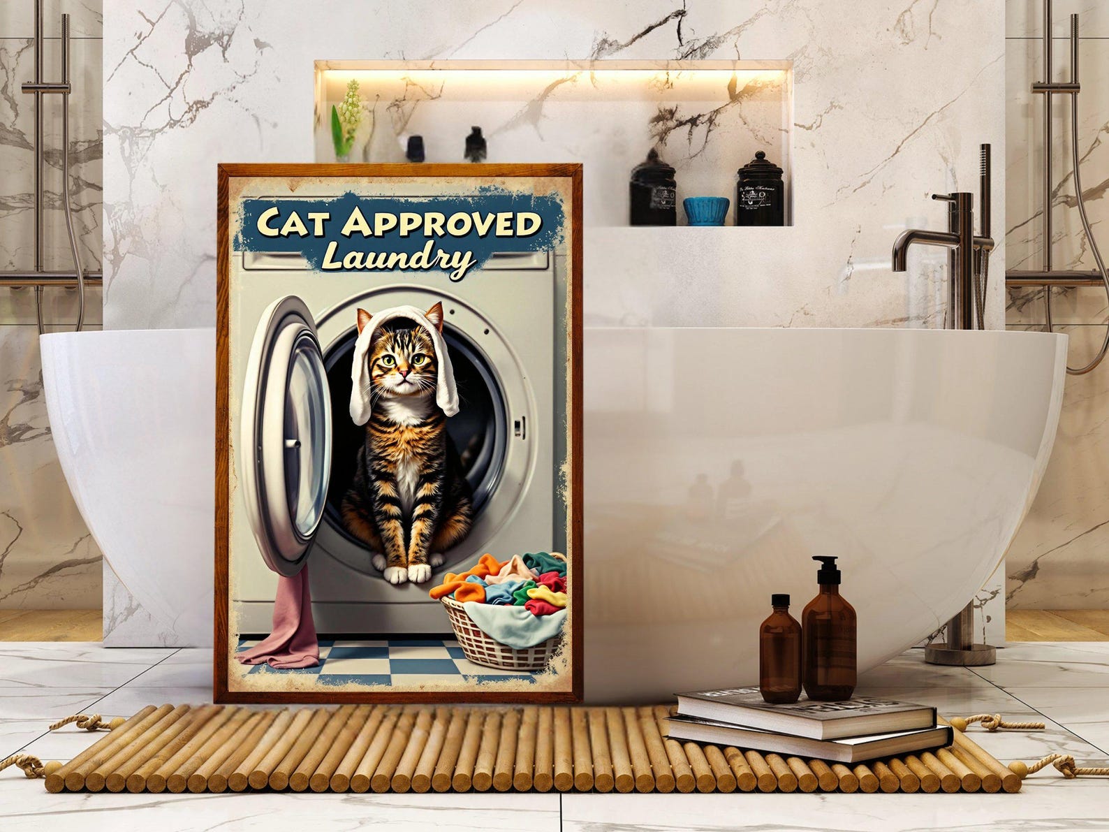 Vintage Cat Laundry Poster, Funny Cat Wall Art, Cat Lover Gift, Laundry ...