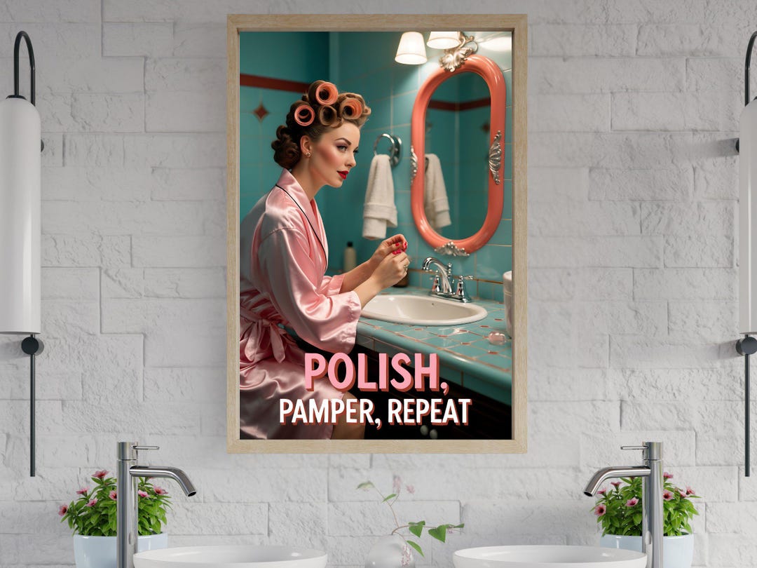 Retro Beauty Wall Art, Vintage Bathroom Decor, Glamorous Vanity Print ...