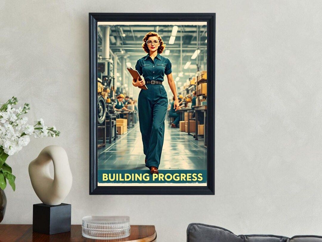 Vintage Factory Worker Poster, Building Progress Art Print ...