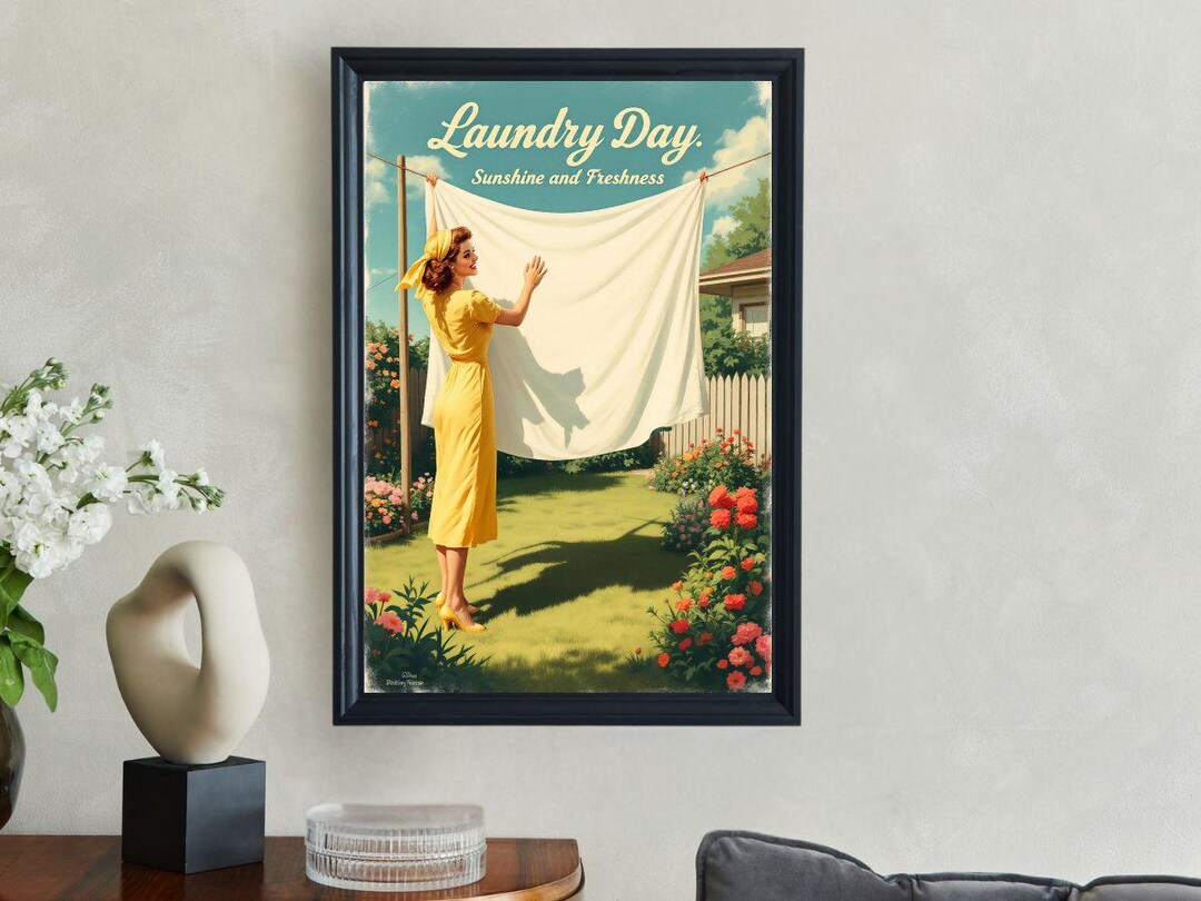 Vintage Laundry Day Poster, Sunshine and Freshness Wall Art, Retro ...