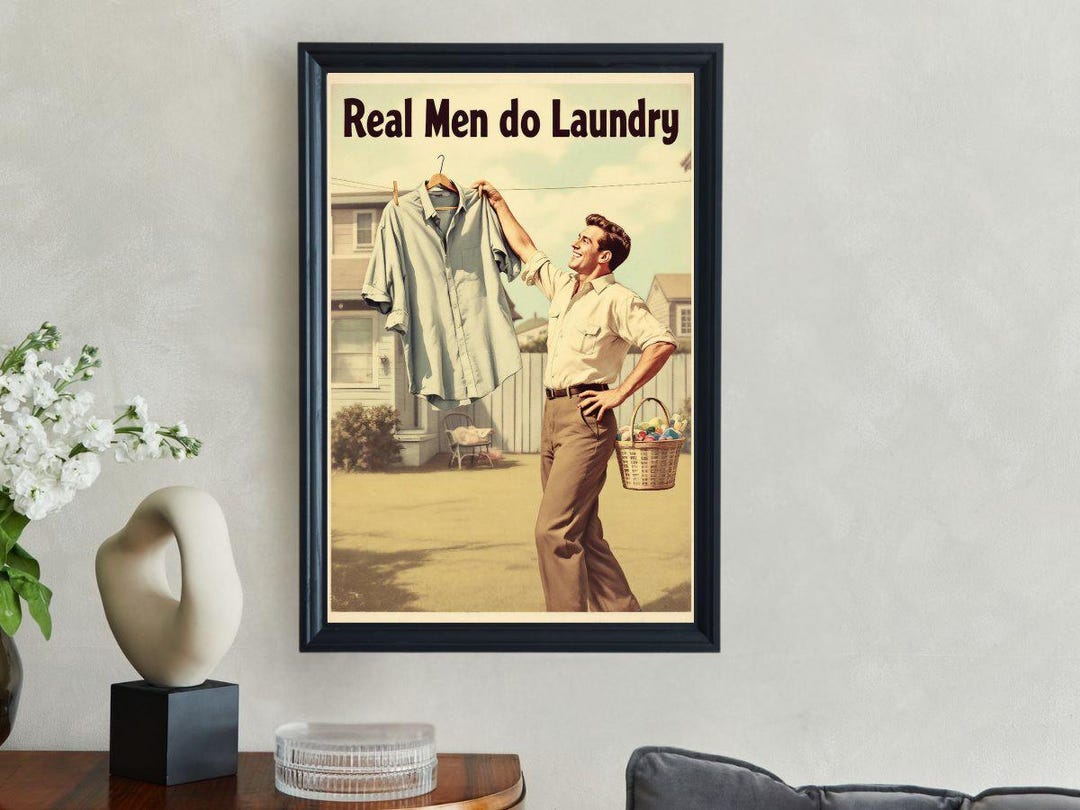 Vintage Real Men Do Laundry Poster, Wall Art Decor, Retro Laundry Room Sign, Humorous Laundry ...