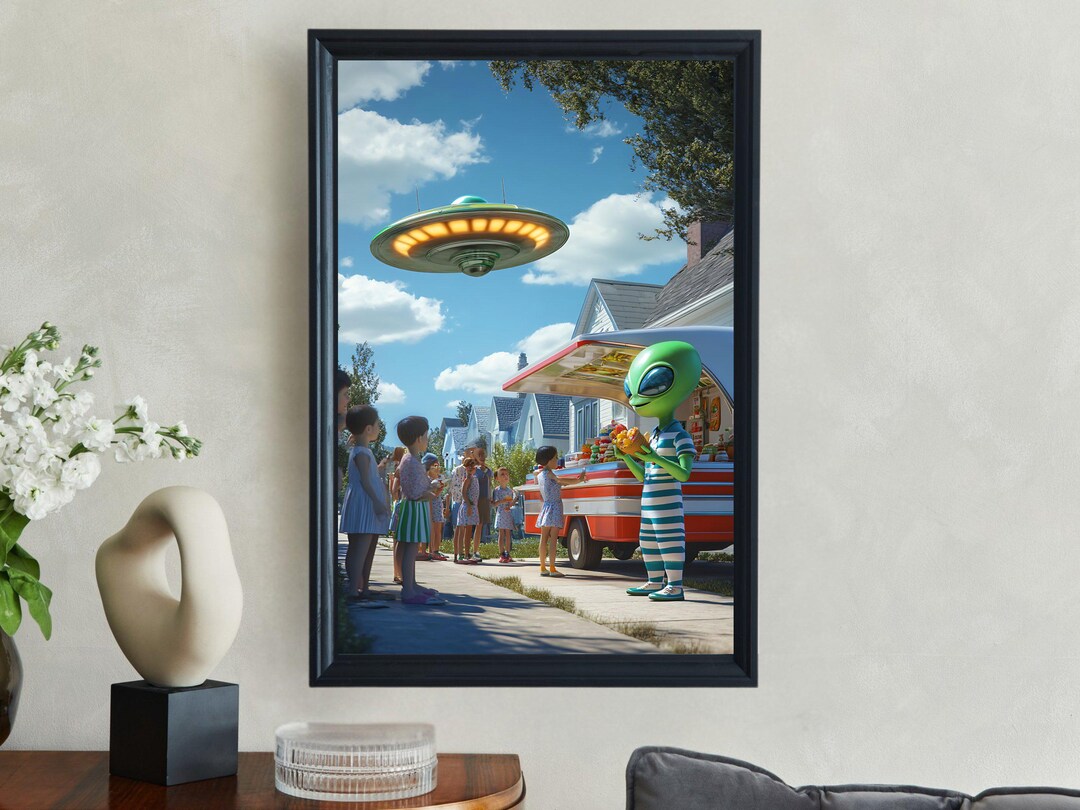 Alien Ice Cream Truck Wall Art, UFO and Alien Print, Kids Sci-fi Decor ...