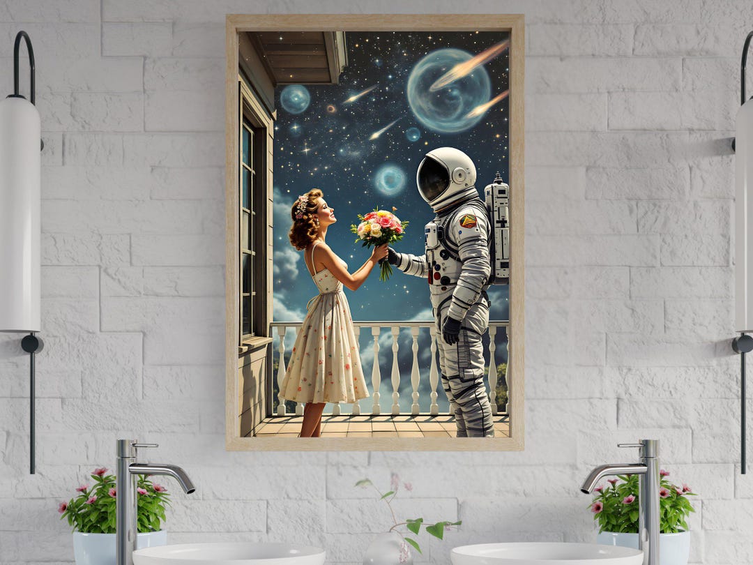 Space Romance Wall Art, Love in Outer Space Print, Retro Astronaut and ...