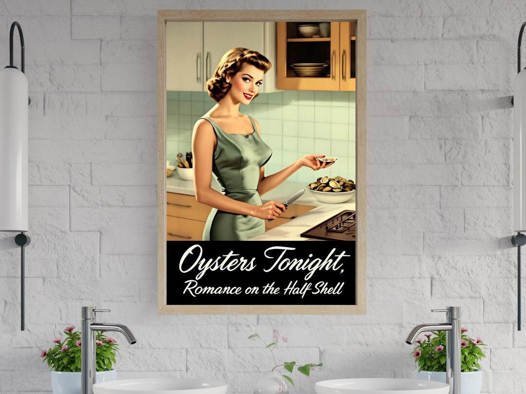 Vintage Kitchen Art Print, Retro Woman Cooking, Oysters Lovers Gift ...