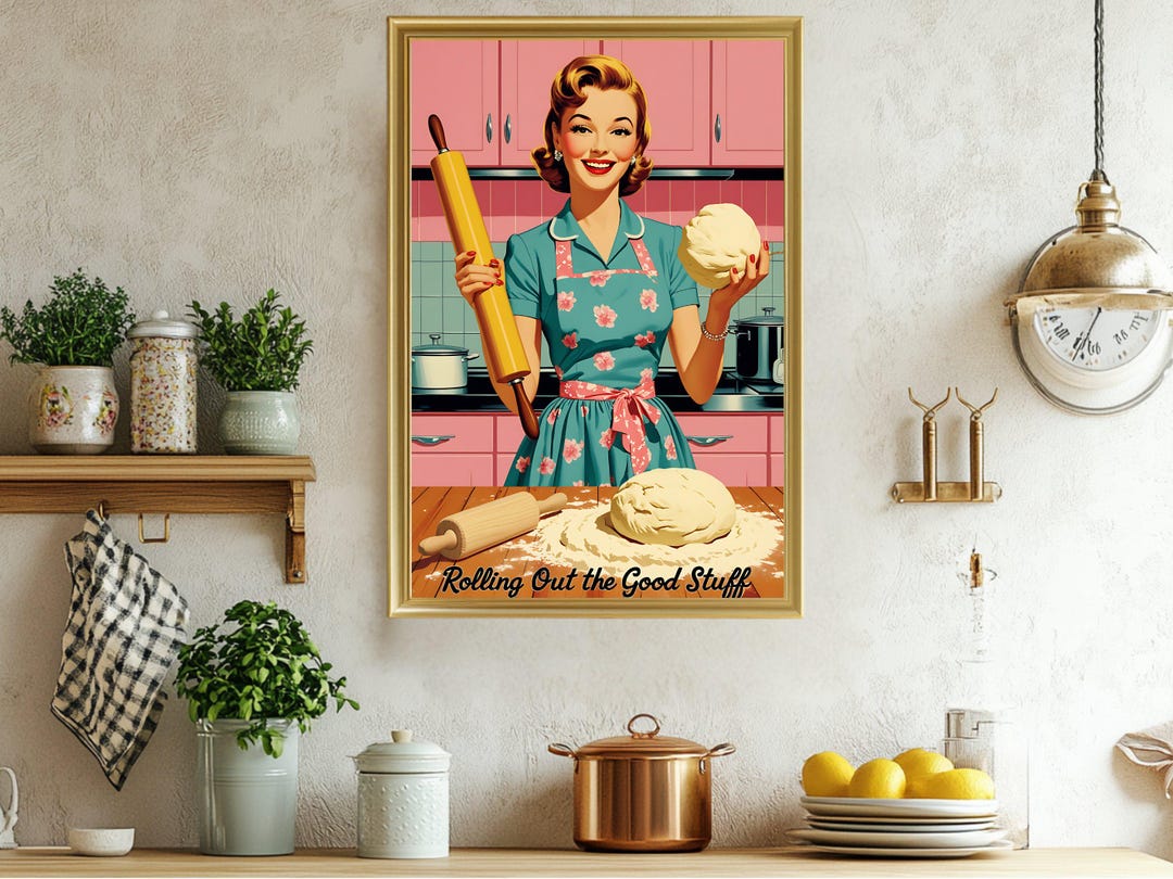 Vintage Retro Kitchen Wall Art, Retro Woman Baking Poster, Pin-up Style ...