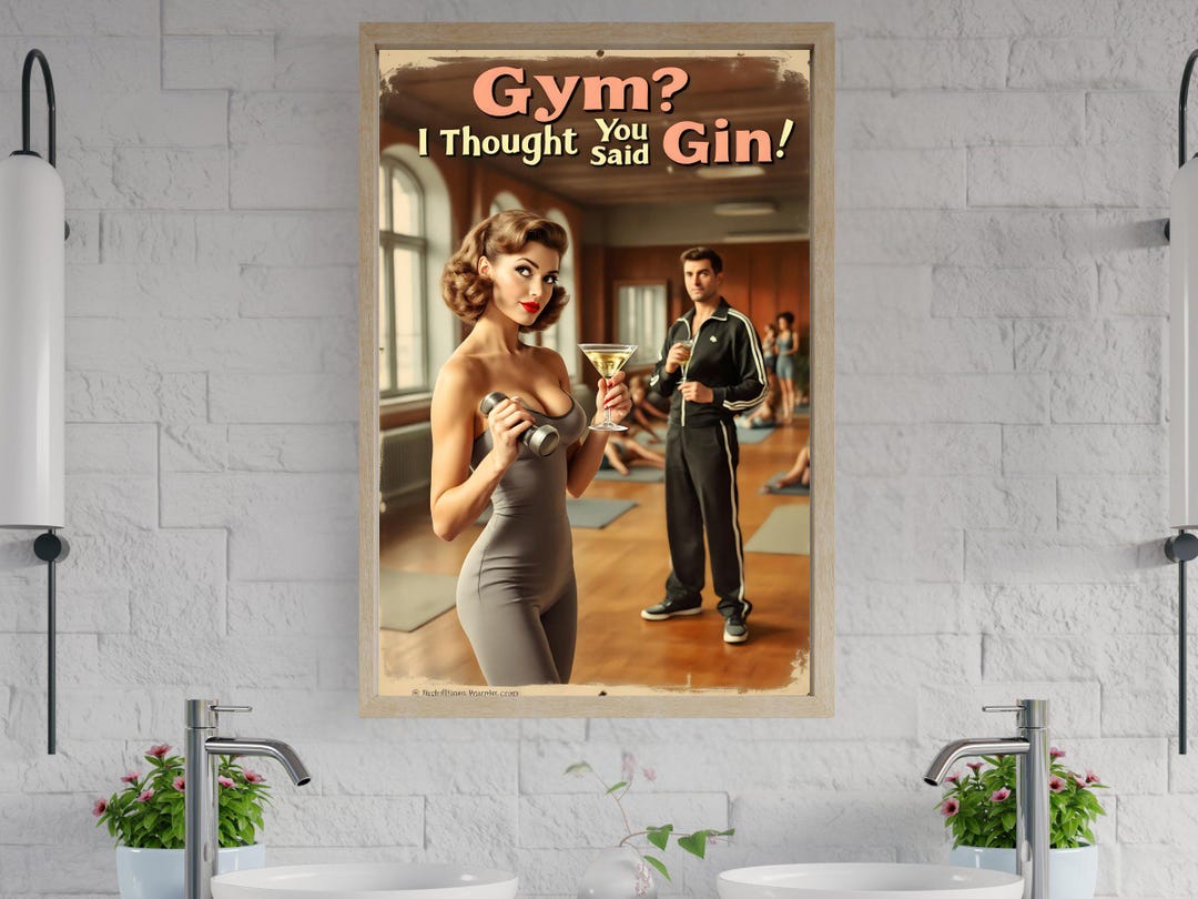 Funny Vintage Gym Poster, Retro Workout Room Decor, Humor Fitness Wall ...
