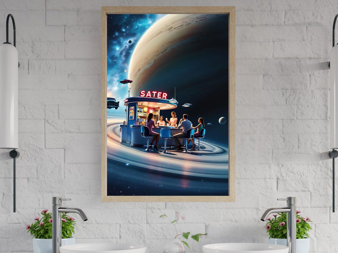 Futuristic Sci-fi Diner Wall Art, Retro Space Diner Poster, Outer Space ...