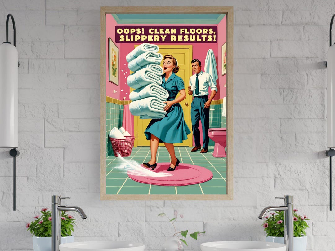 Vintage Bathroom Wall Art, Retro Cleaning Lady Poster, Funny Home Decor ...