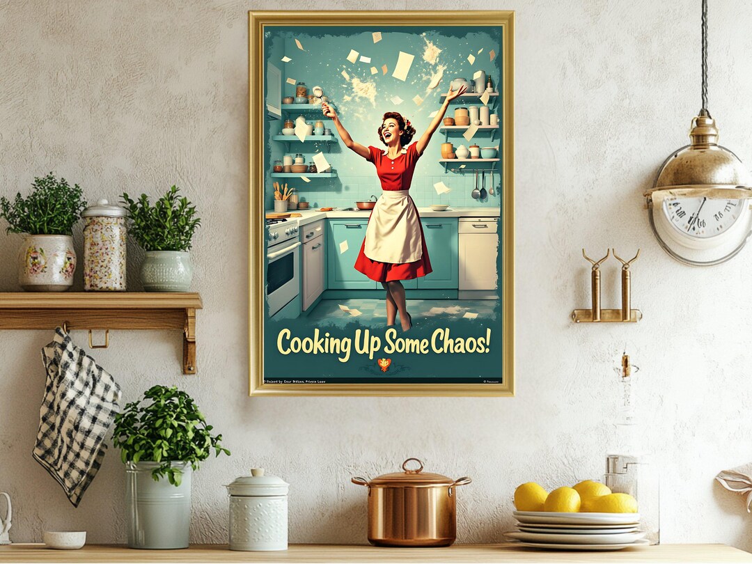 Retro Cooking Wall Art, Vintage Kitchen Decor, Mid Century Style Poster ...