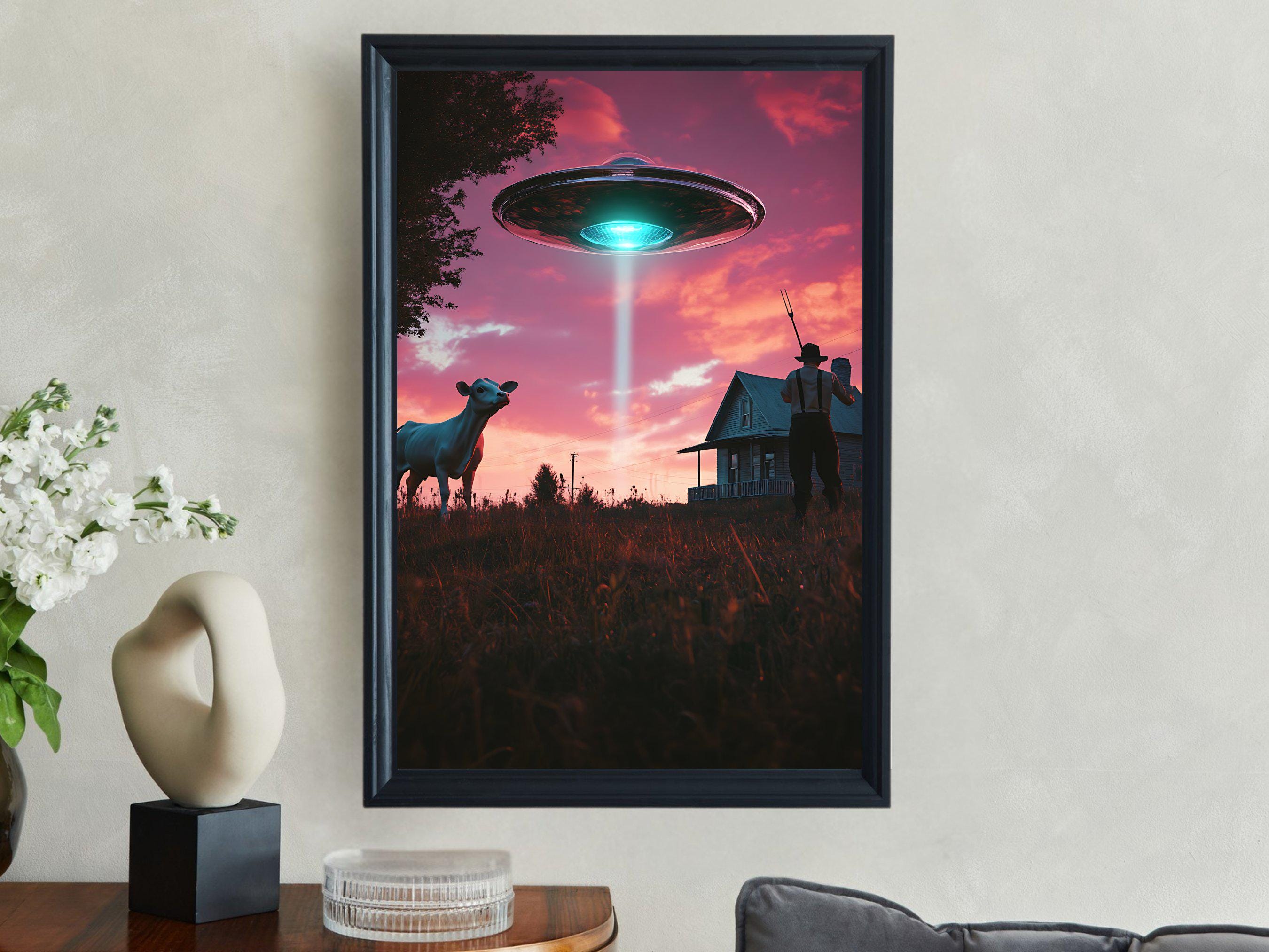 Alien UFO Abduction Scene, Sci-fi Wall Art, Modern Home Decor ...