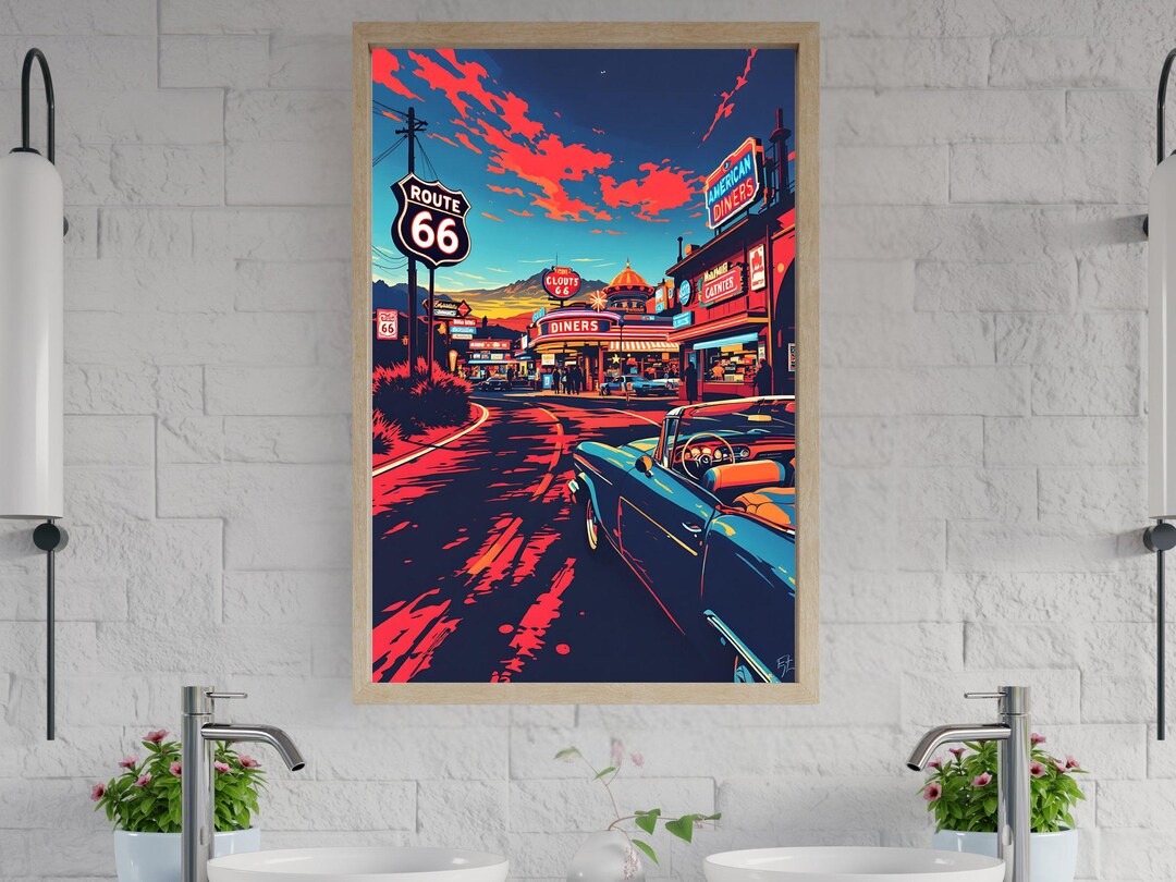Retro Route 66 Wall Art Poster, Vintage American Diners Art Print, Old ...