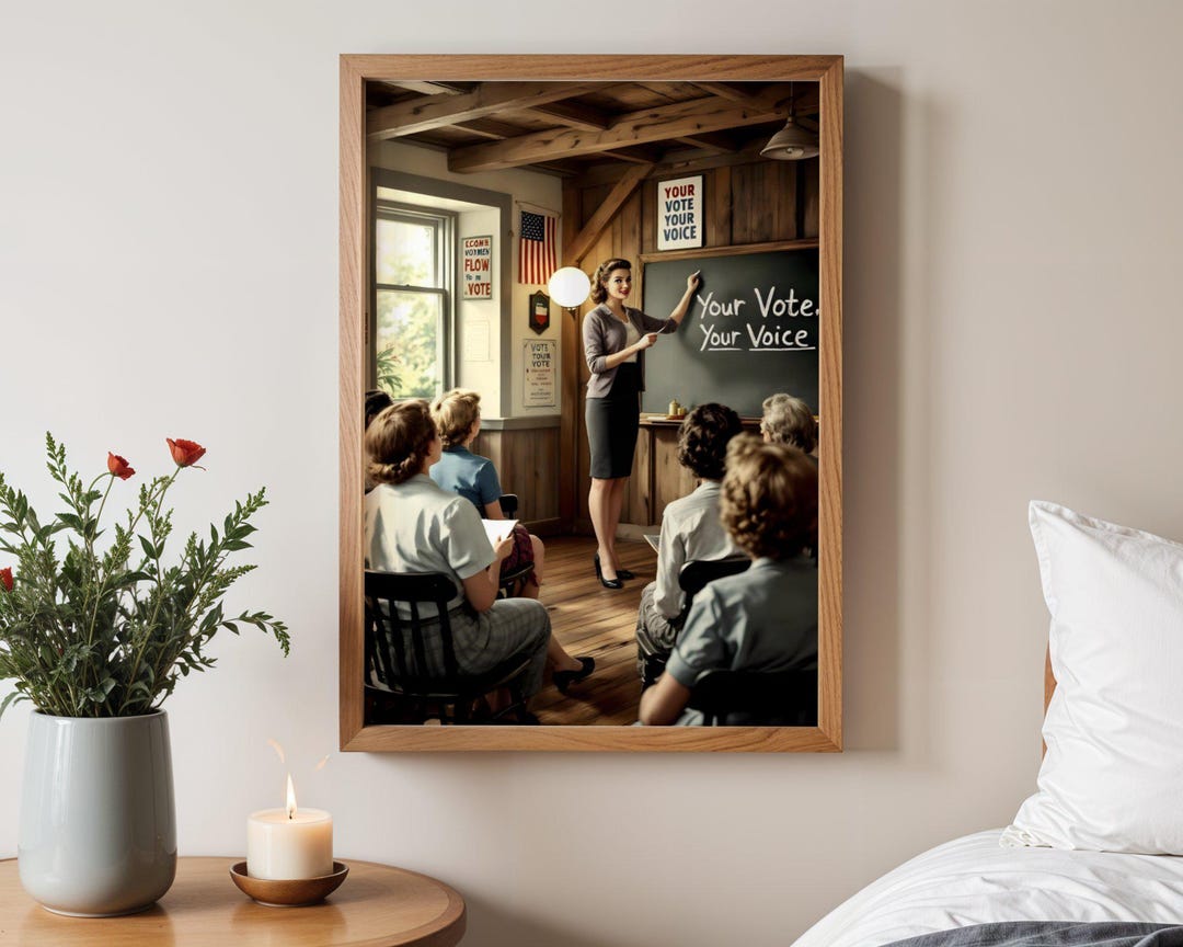 Vintage Classroom Empowerment Poster Woman Teaching Democracy Art ...