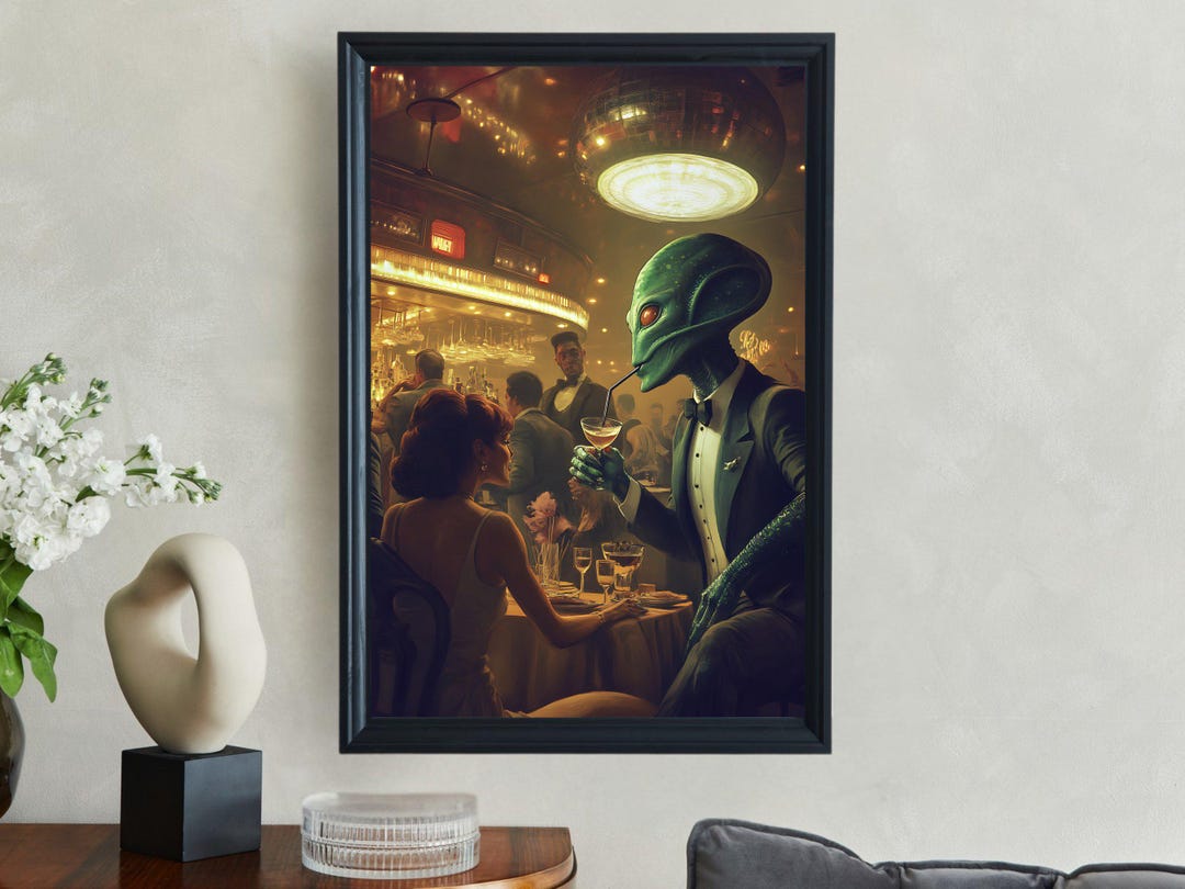 Vintage Alien in Tuxedo, Sci Fi Bar Scene, Alien Artwork, Retro Space ...
