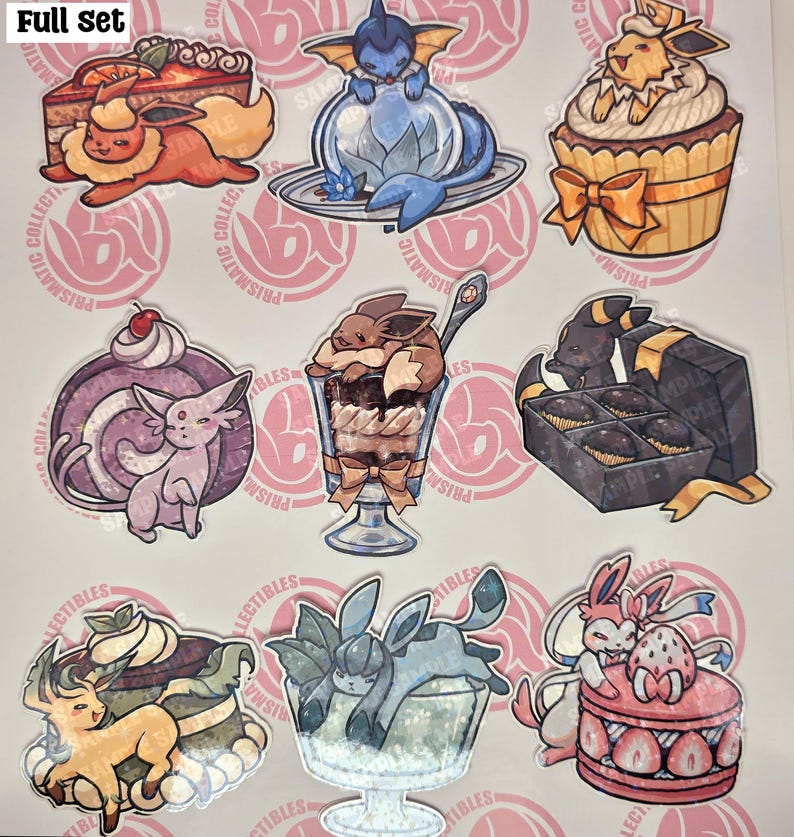 Eevee Dessert Stickers | Holographic Pokemon Vinyl Decals - Etsy