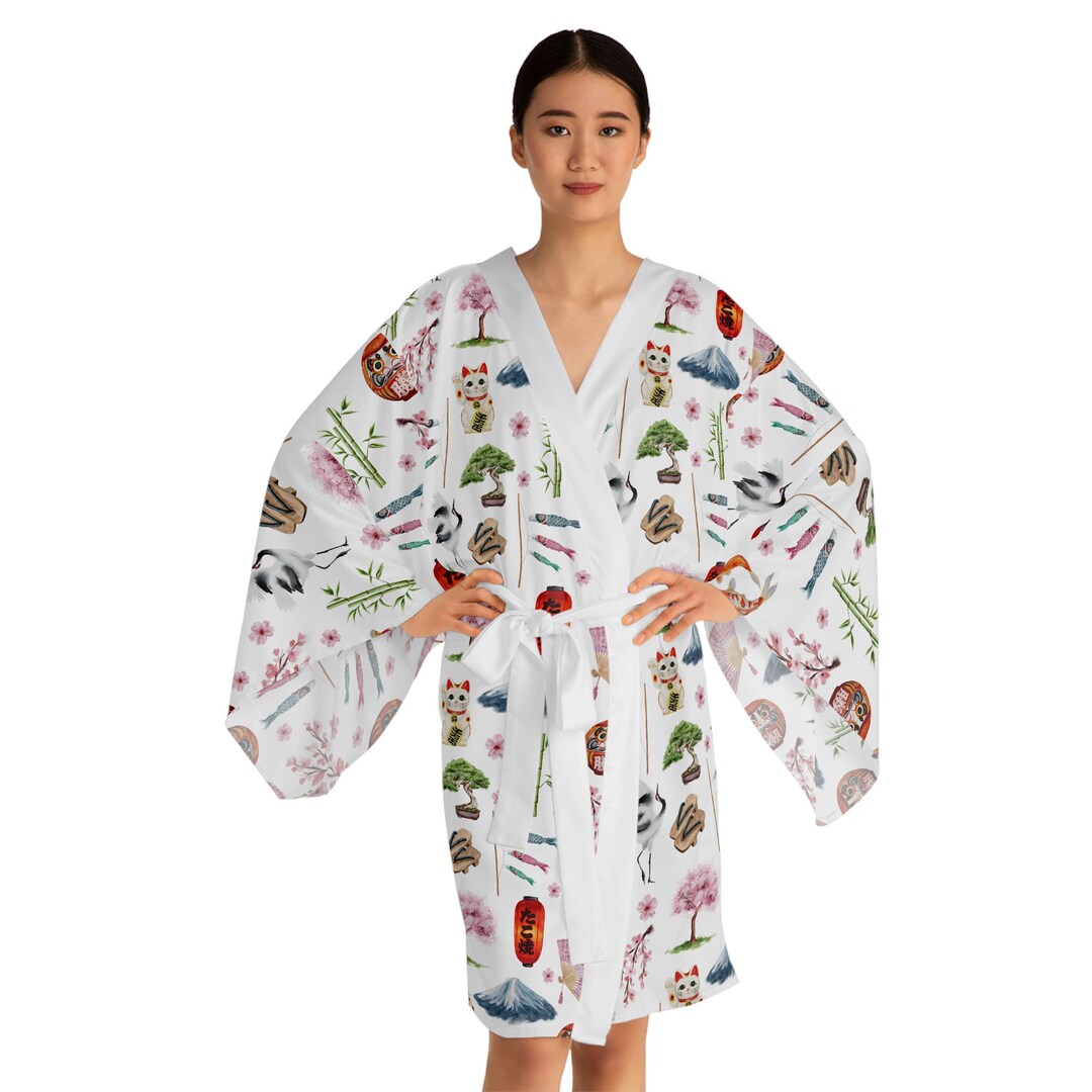 Kimono Robe, Japanese Traditional Art Watercolor Print Good Luck Kimono ...