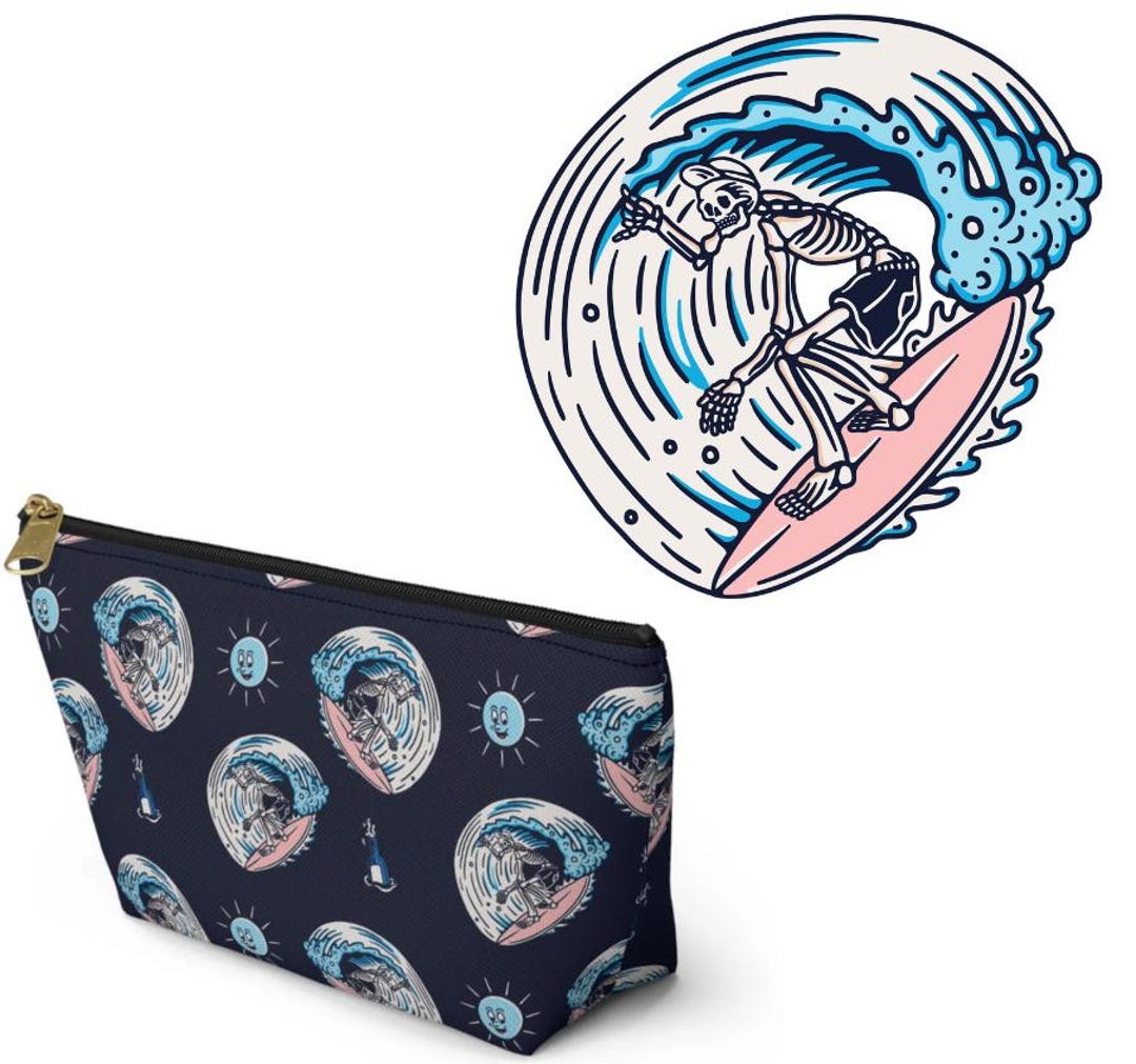 Retro Surfing Skeleton Ocean Wave Accessory Pouch Makeup Bag, Coastal ...