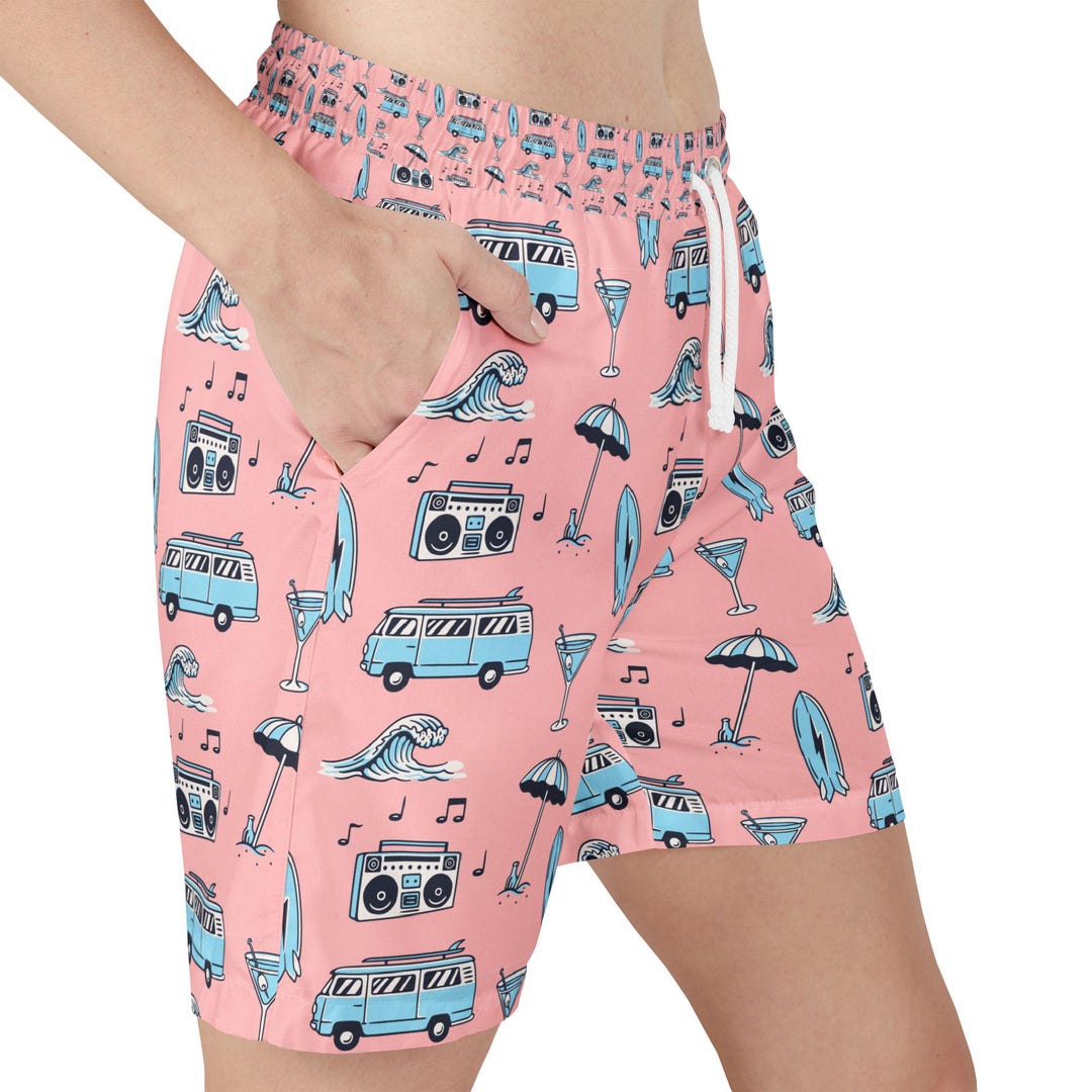 Retro Beachy Vintage Vibe Unisex Swim Shorts, Fun Swim Trunks, Perfect ...