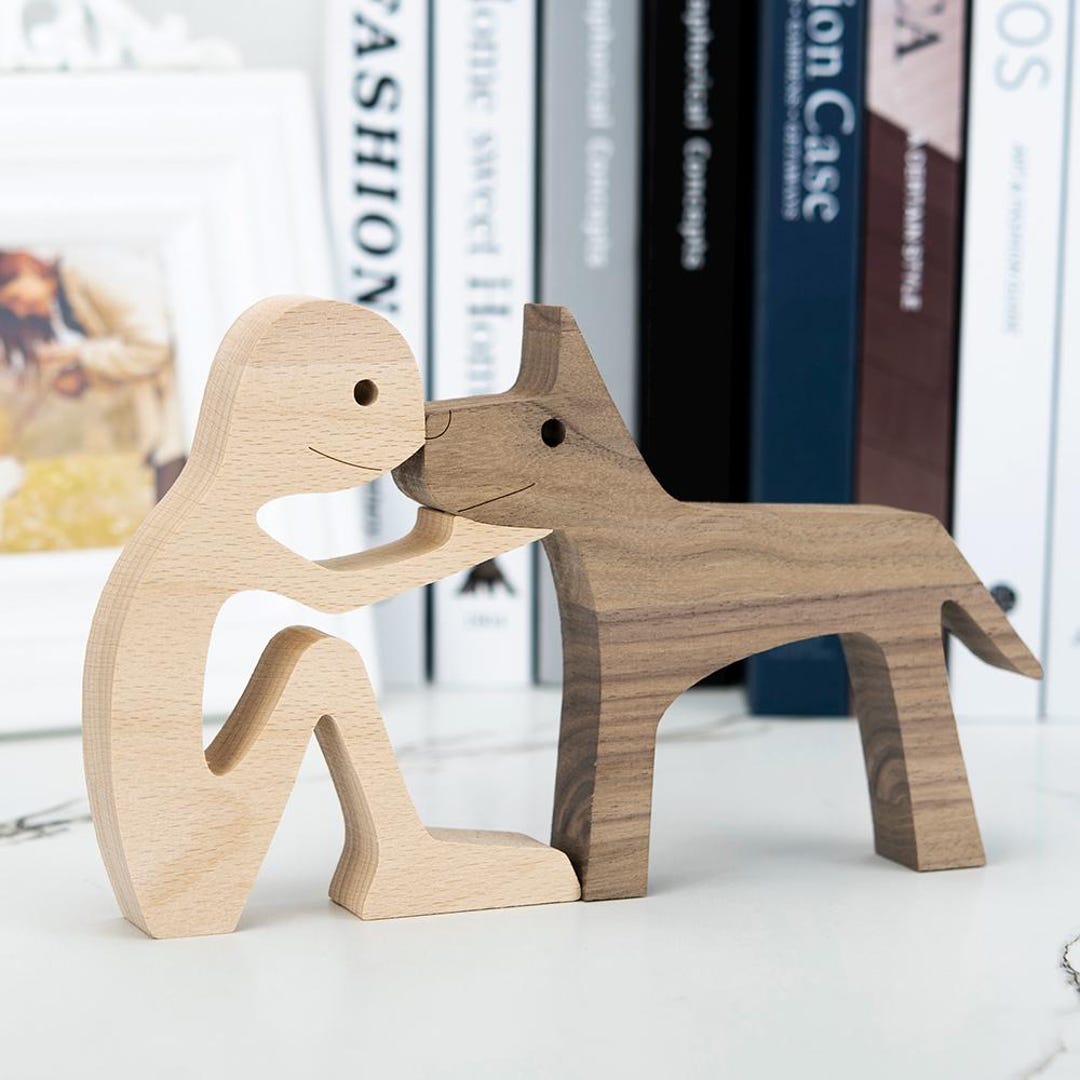 Handcrafted Beech & Walnut Wood Sculpture: Man and German Shepherd - Etsy