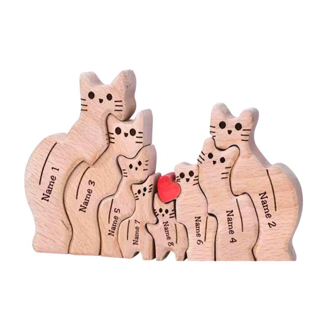Wooden Cat Family Puzzle: Personalized Oak Keepsake Gift - Etsy