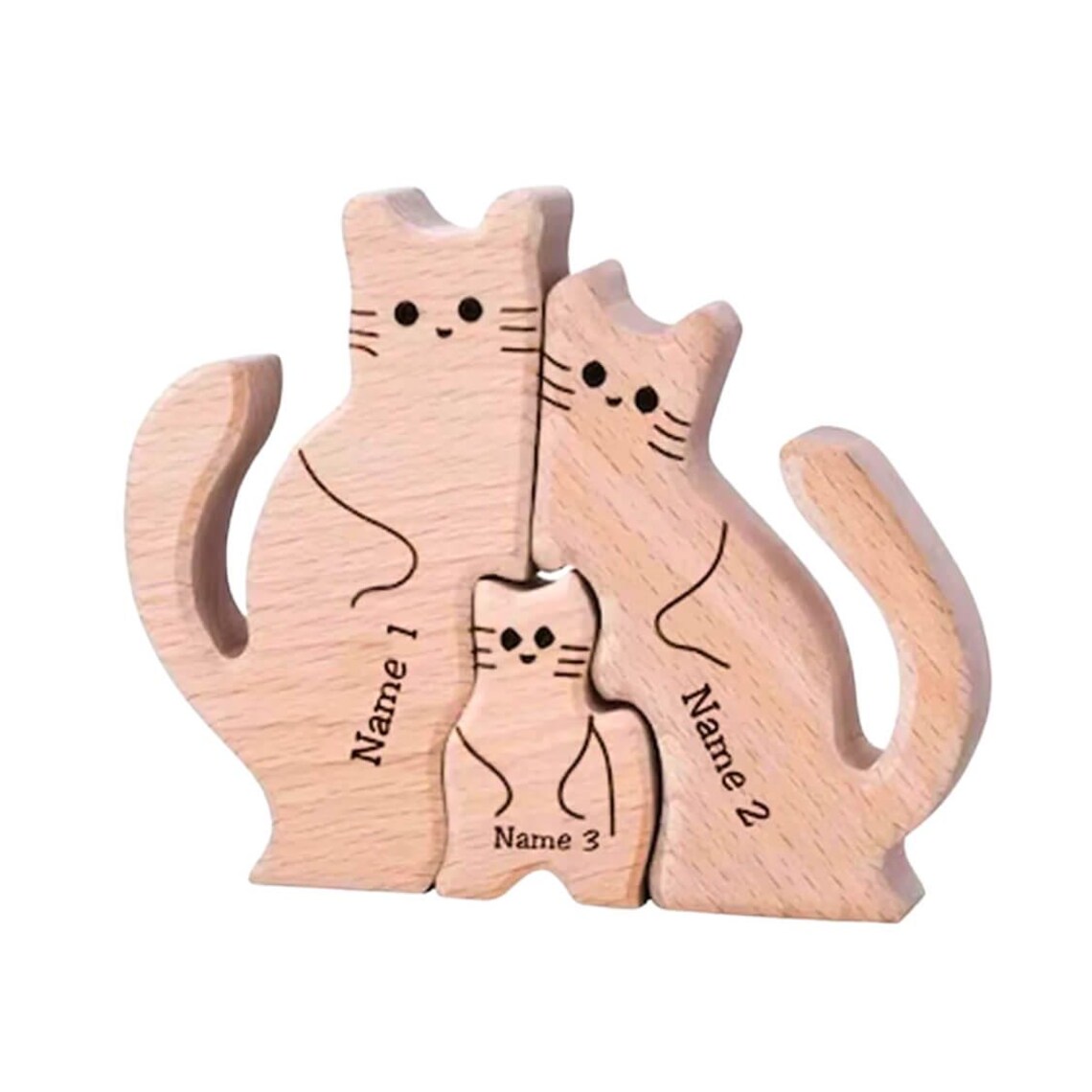 Wooden Cat Family Puzzle: Personalized Oak Keepsake Gift - Etsy