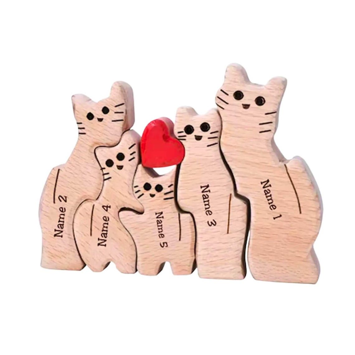 Wooden Cat Family Puzzle: Personalized Oak Keepsake Gift - Etsy