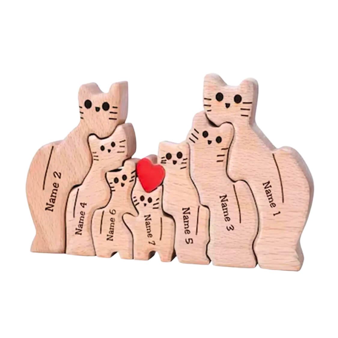 Wooden Cat Family Puzzle: Personalized Oak Keepsake Gift - Etsy