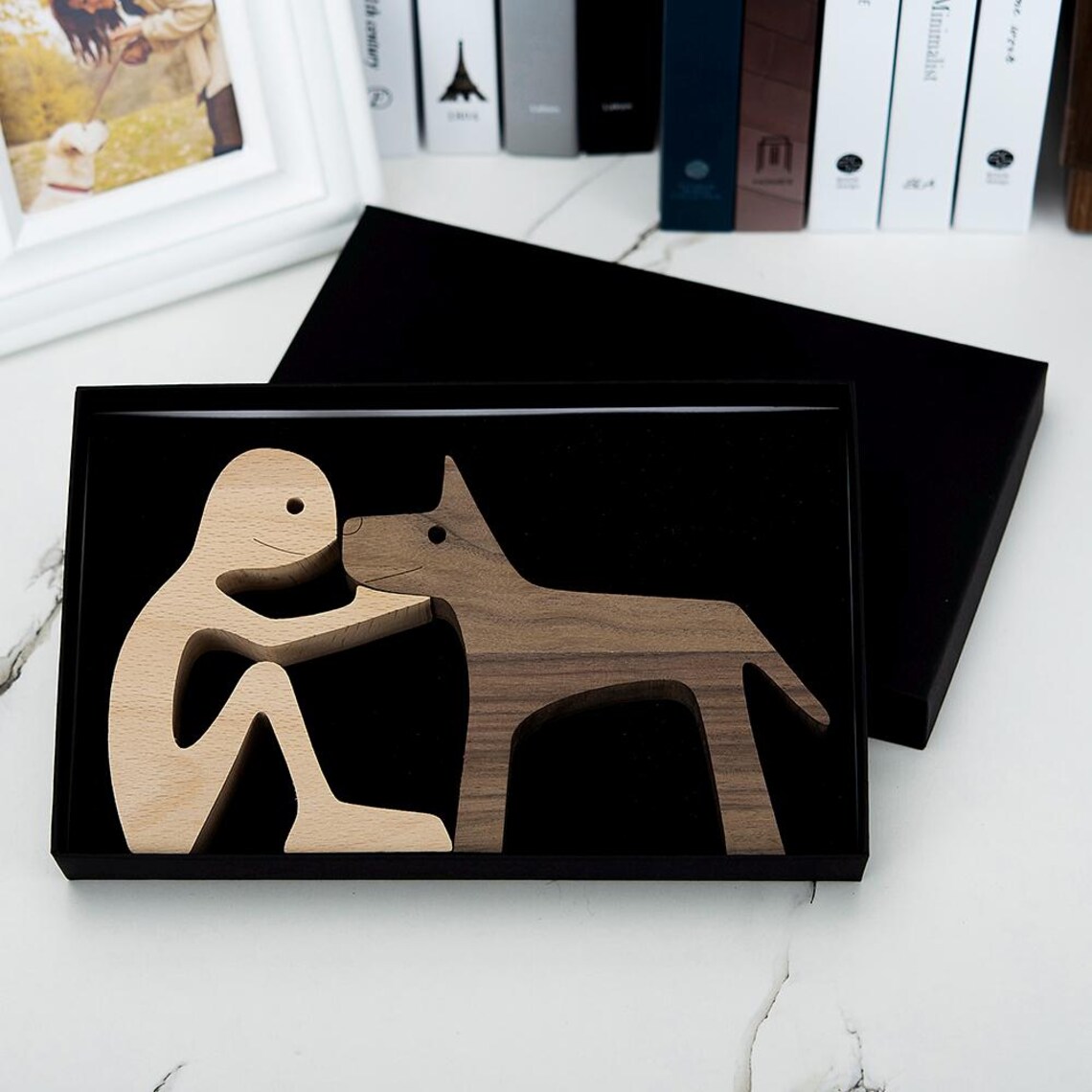 Handcrafted Beech & Walnut Wood Sculpture: Man and German Shepherd - Etsy