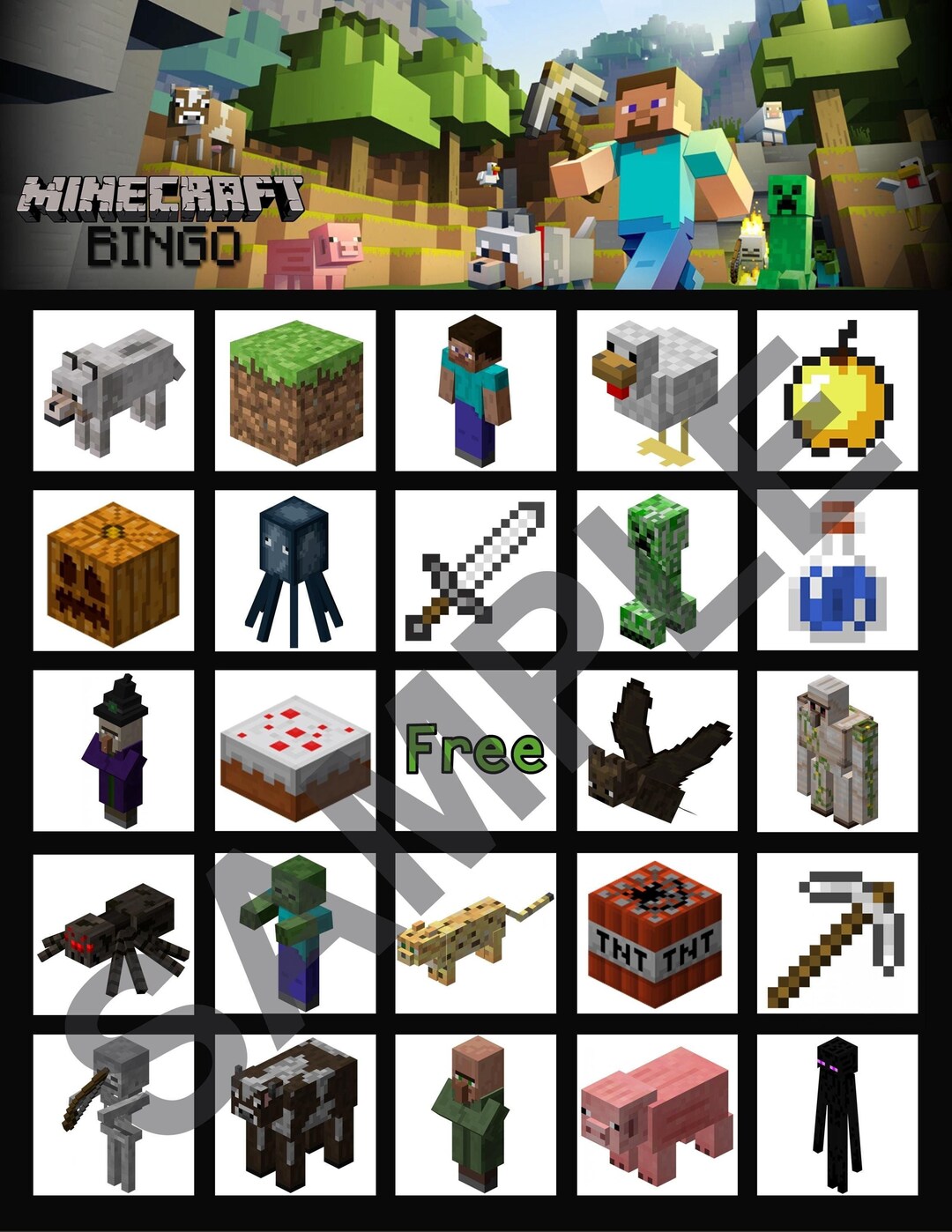 Minecraft Digital Bingo Printable Party Game - Etsy
