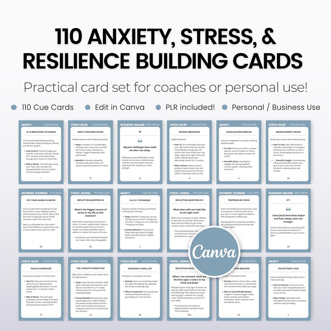 Anxiety Stress Resilience Building Cards PLR Bundle for Coaches ...