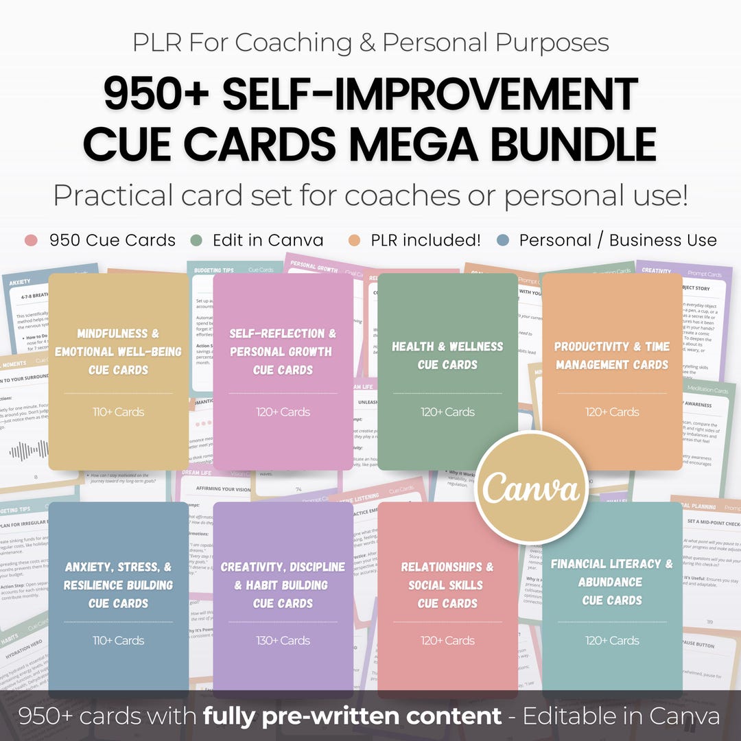 950+ Self-improvement Cue Cards MEGA Bundle! Therapist Worksheets ...