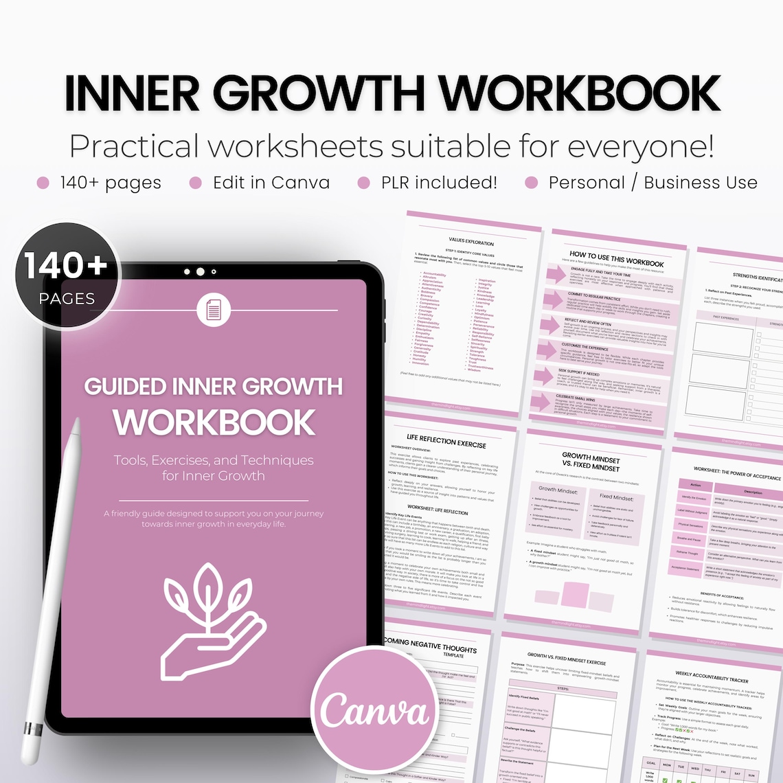 Guided Inner Growth Workbook, Editable Coaching PLR Templates Personal ...
