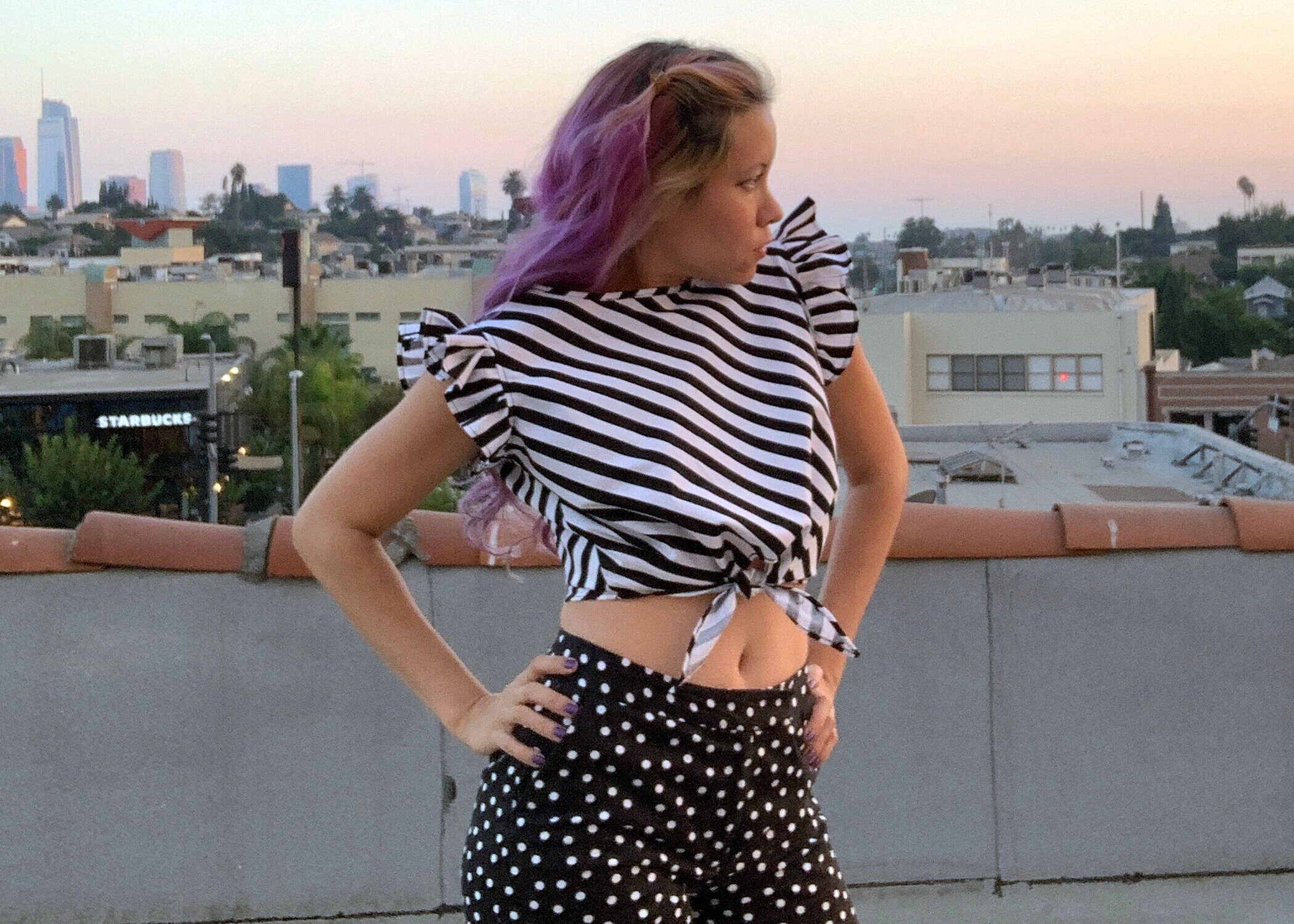 Black and White Striped Blouse Bias Cut Sleeveless Ruffled Crop Top ...