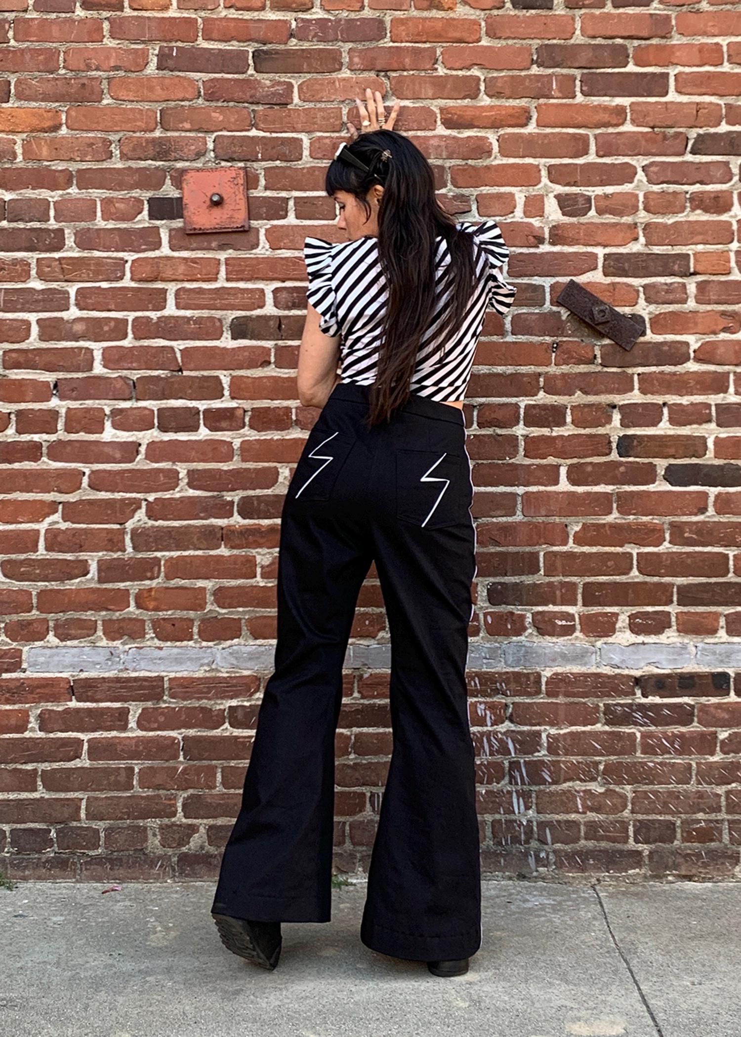 Black and White Striped Blouse Bias Cut Sleeveless Ruffled Crop Top ...