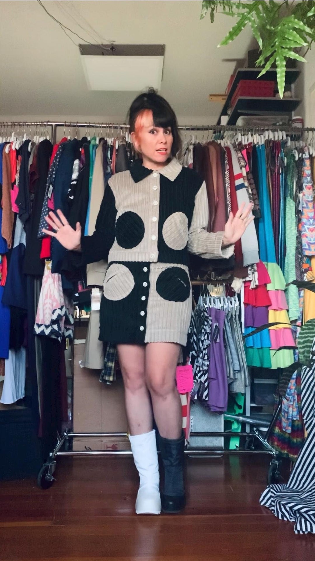 Colorblocked Corduroy Miniskirt Black & Gray - Jester Style With Circle ...