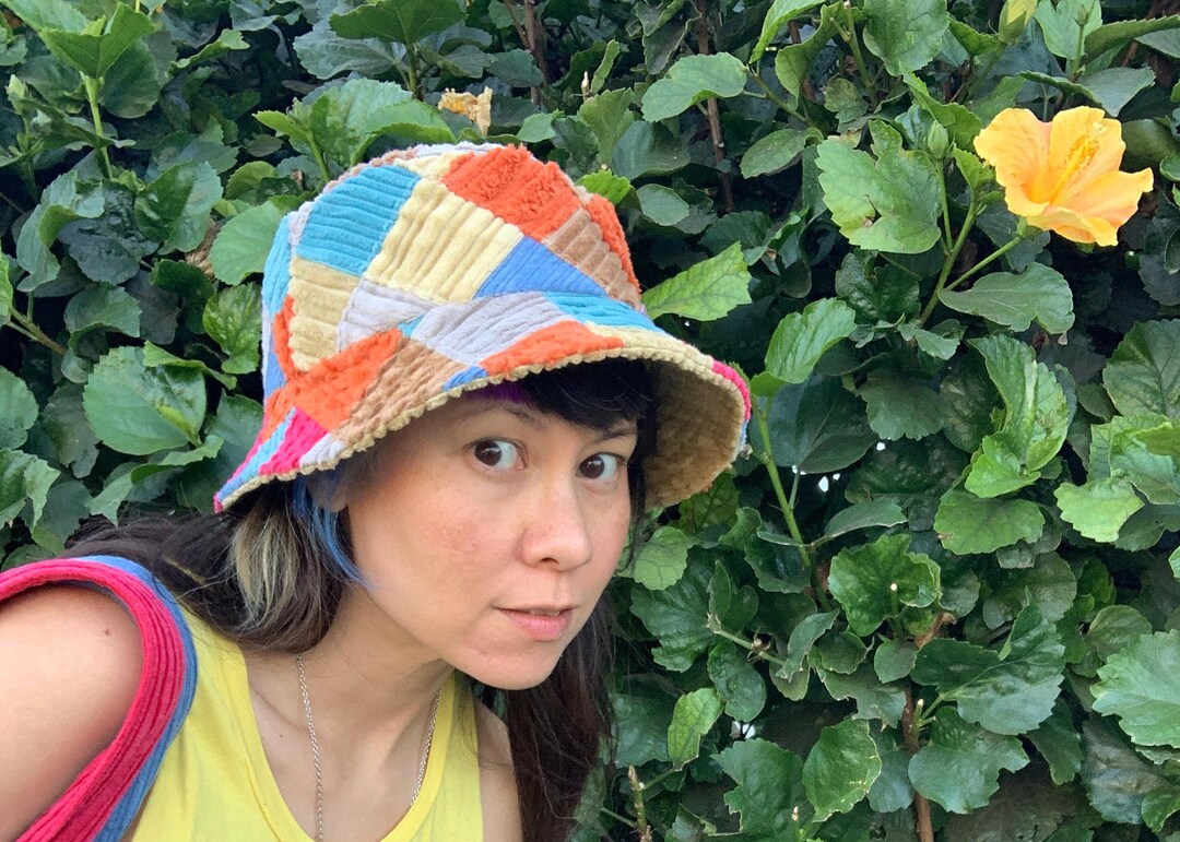 Patchwork Bucket Hat - Reversible Corduroy Colorful Rainbow & Tan ...