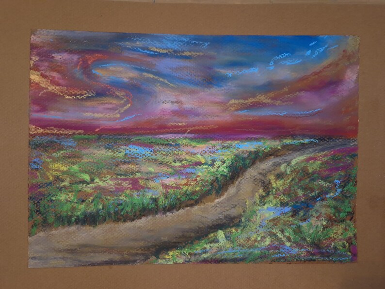 Raspberry Ripple Original Oil Pastel Painting With Metallic Highlights ...