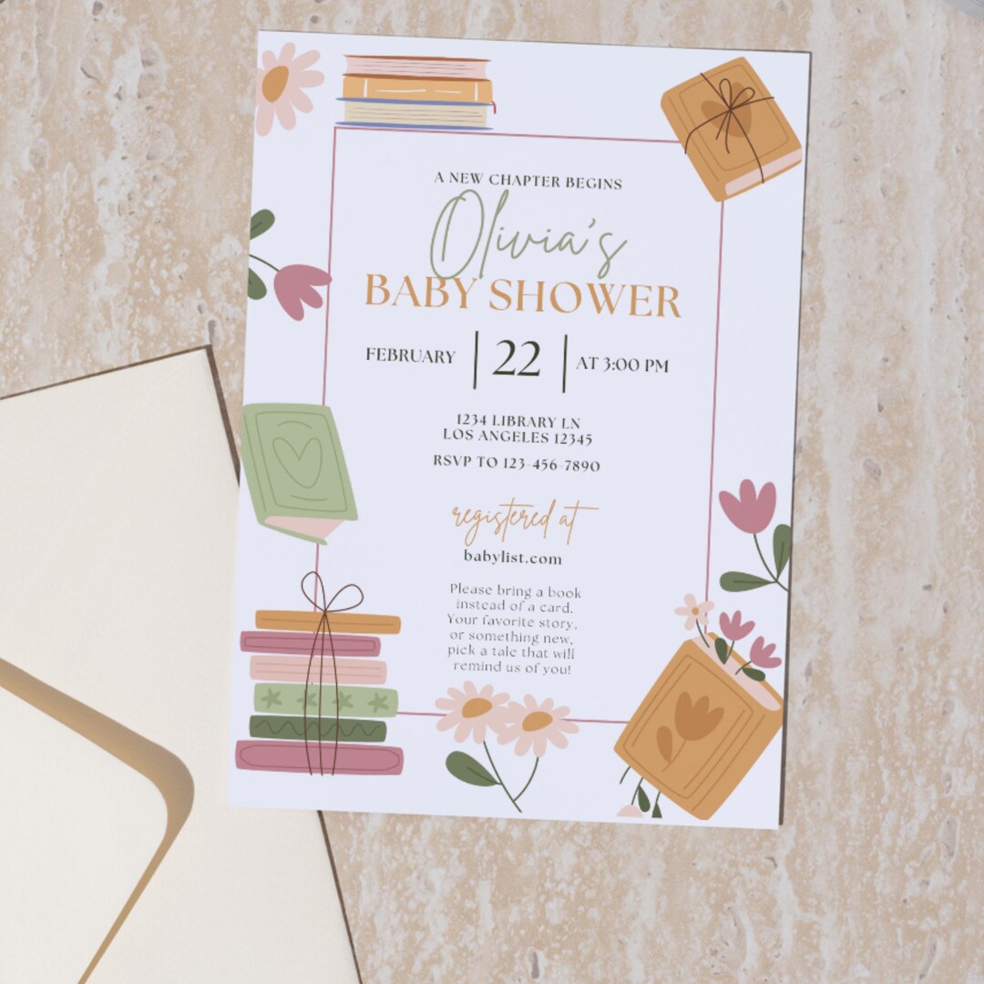 Library Book Shower Invite | A New Chapter Baby Shower Invite ...