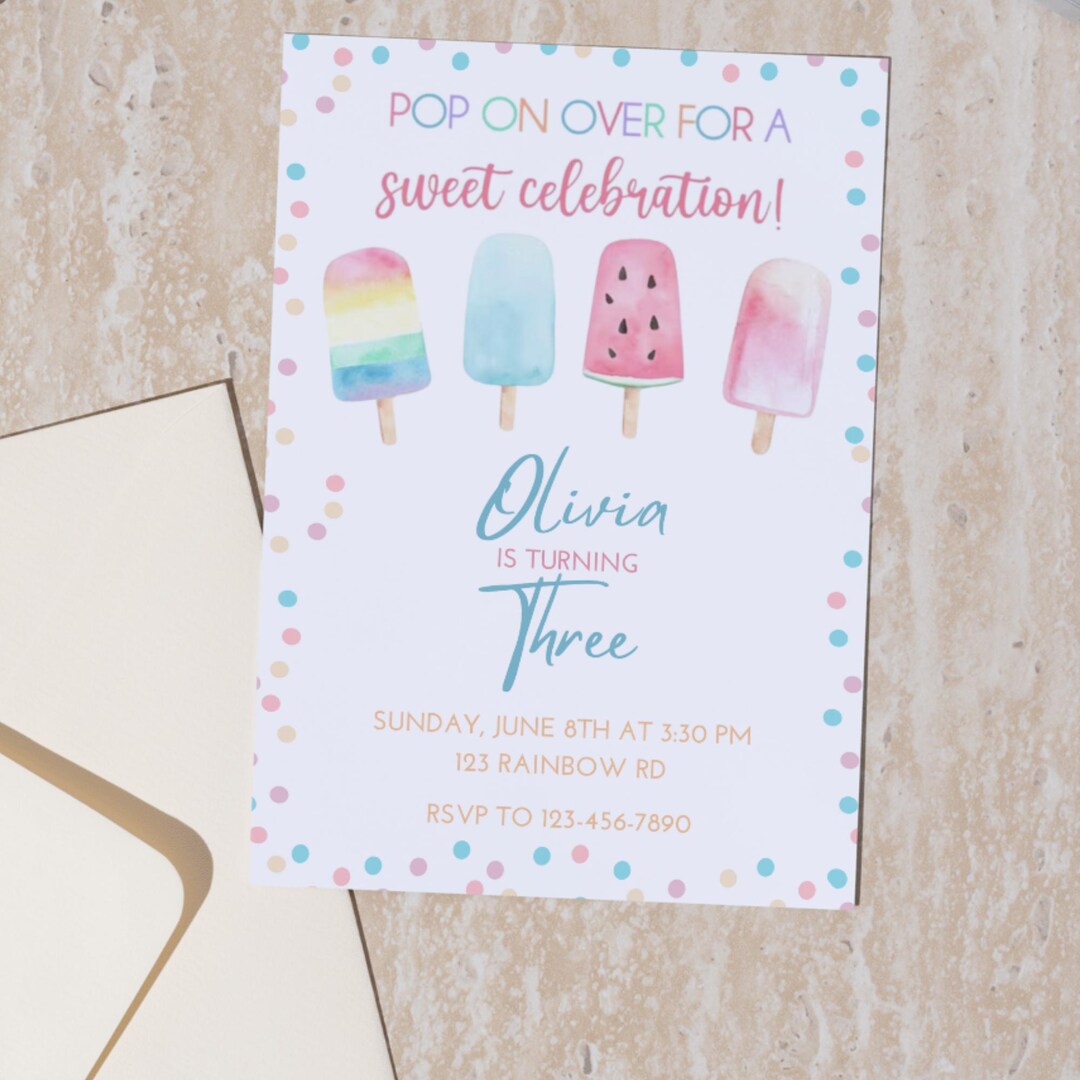Popsicle Birthday Invite | Girls Rainbow Party Invitation | Editable - Etsy