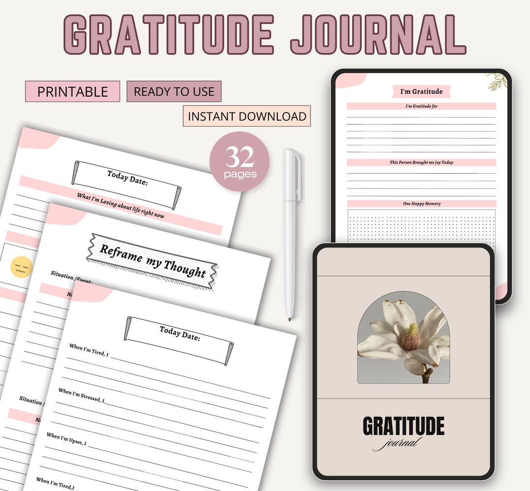 Printable Gratitude Journal, Mindfulness Wellness and Habit Tracker ...