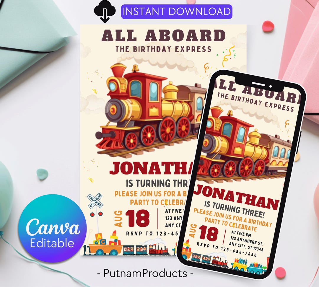 Editable Train Birthday Party Invitation for Kids, Train Birthday ...