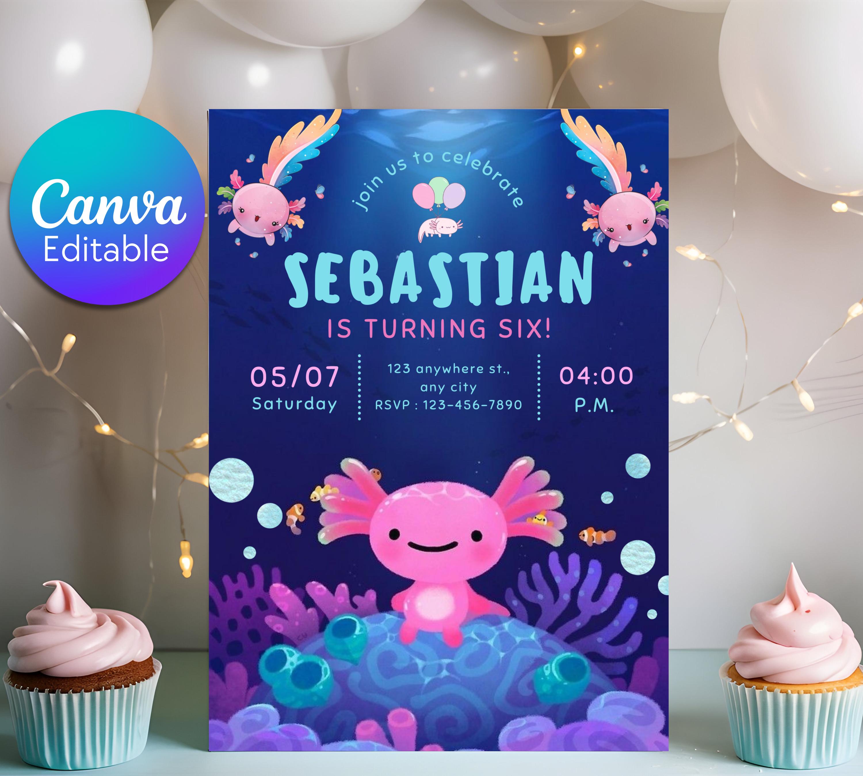 Axolotl Birthday Invitation| Editable Axolotl Birthday Invitation| Pink ...