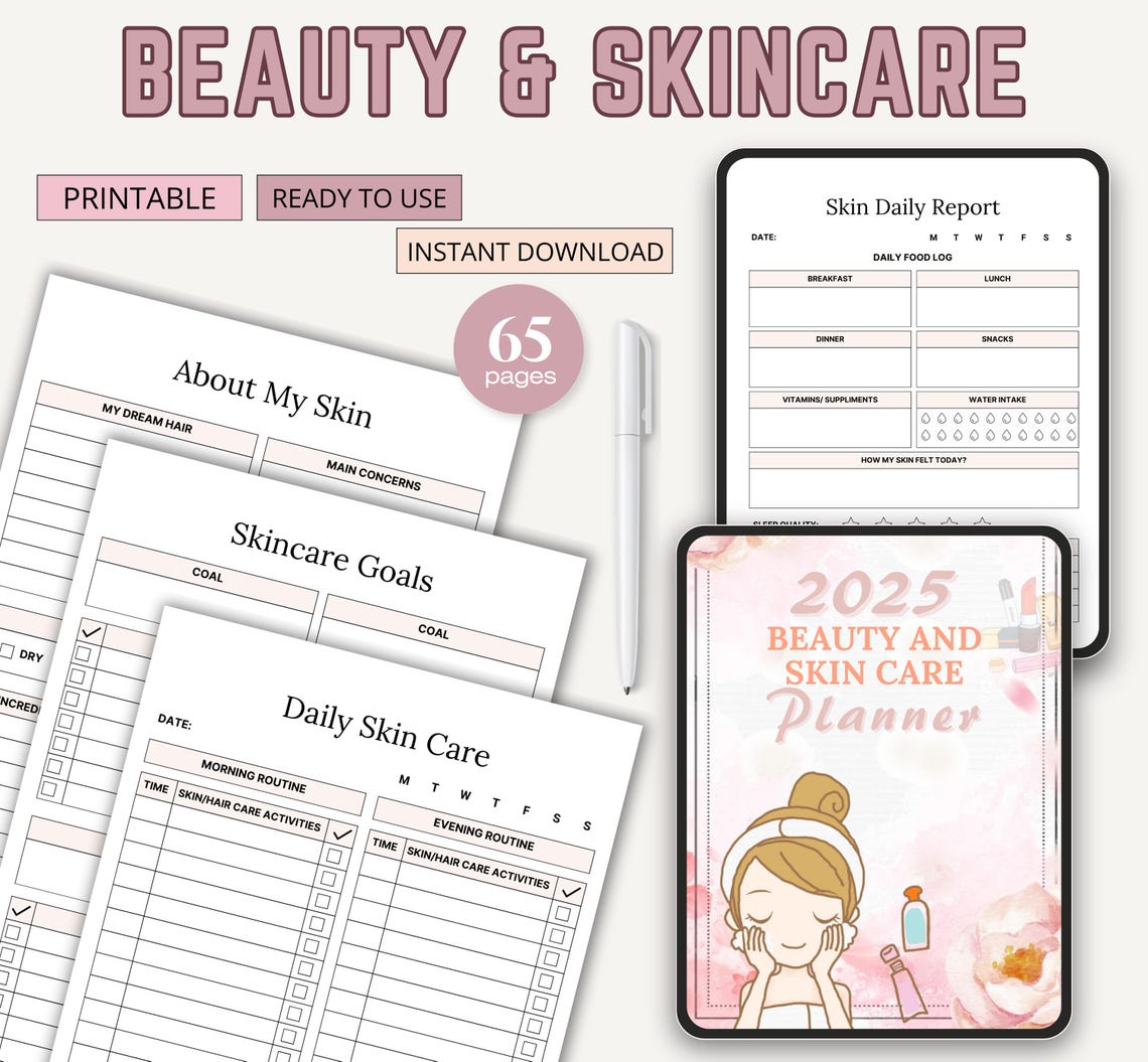 Printable Beauty and Skin Care Planner, Daily Skin Care Routine, Beauty ...