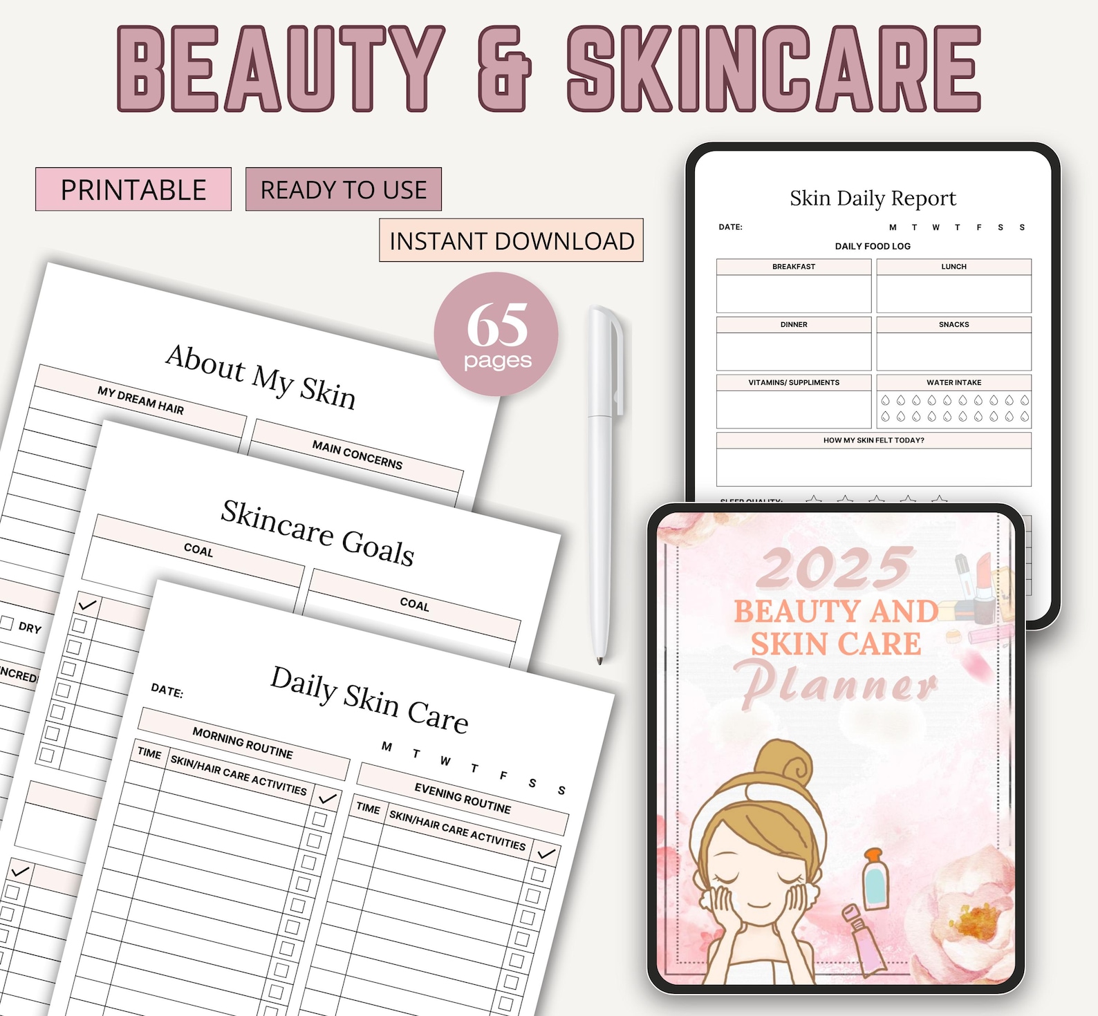 Printable Beauty and Skin Care Planner, Daily Skin Care Routine, Beauty ...
