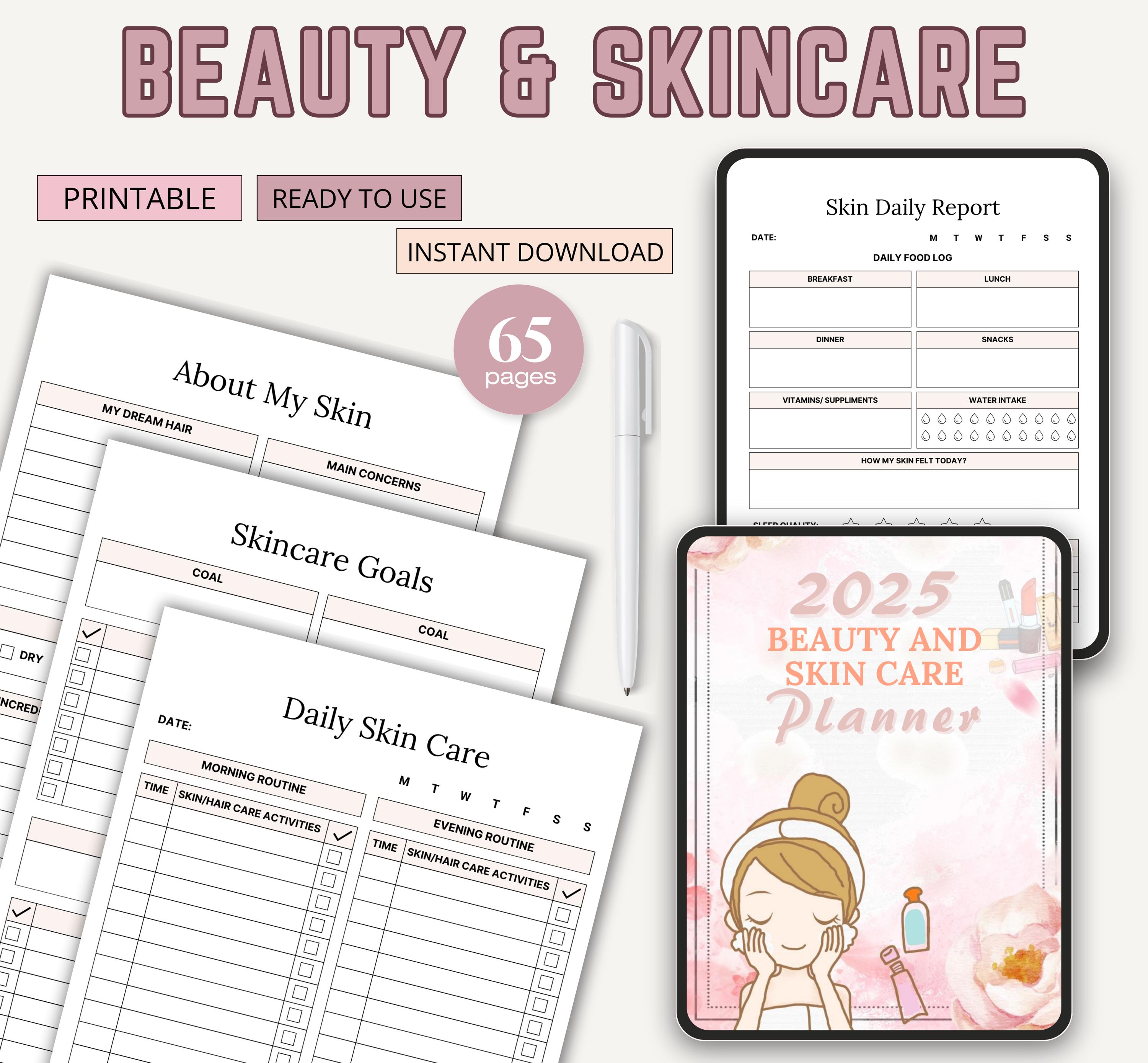 Printable Beauty and Skin Care Planner, Daily Skin Care Routine, Beauty ...