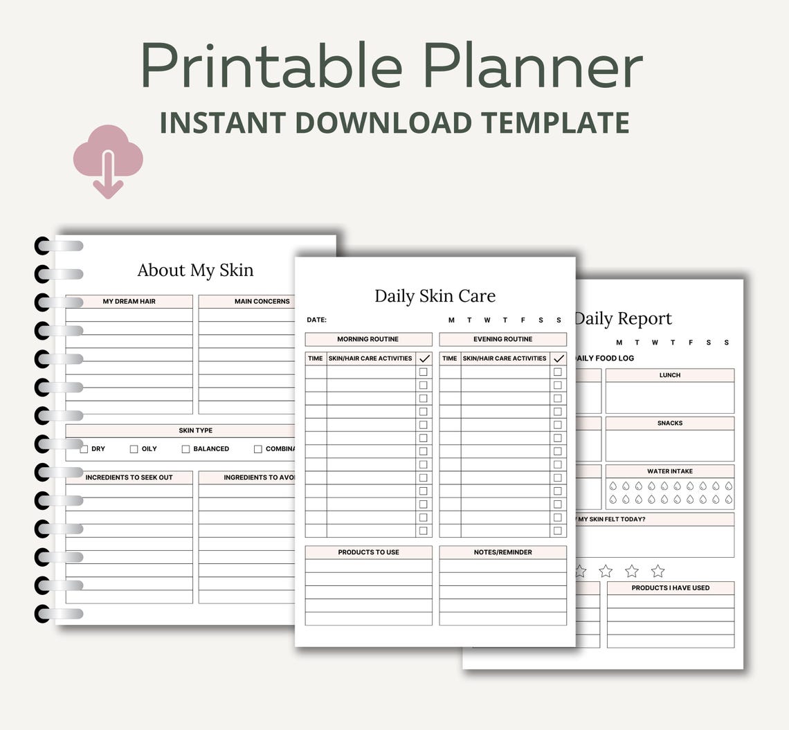 Printable Beauty and Skin Care Planner, Daily Skin Care Routine, Beauty ...