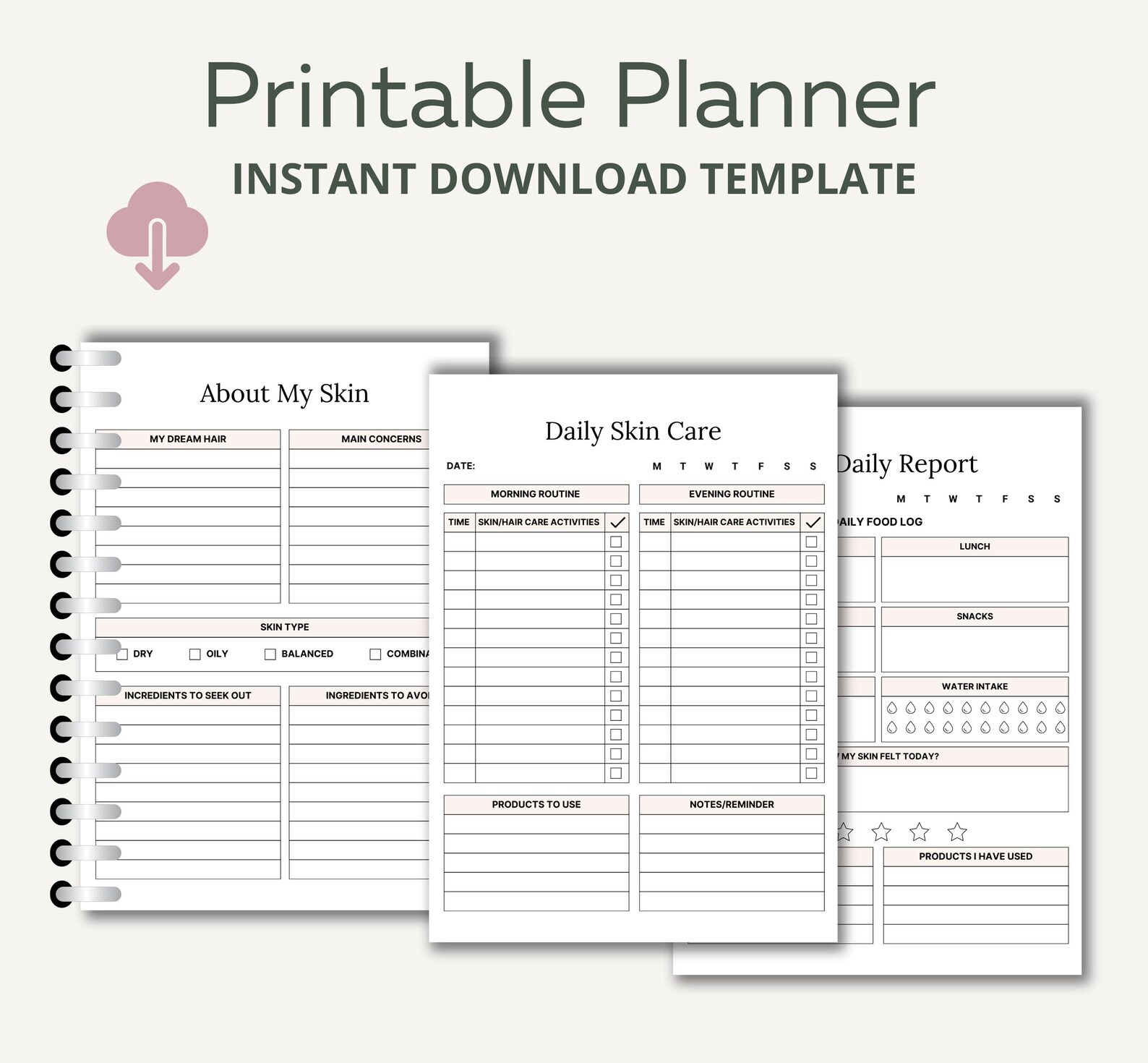 Printable Beauty and Skin Care Planner, Daily Skin Care Routine, Beauty ...